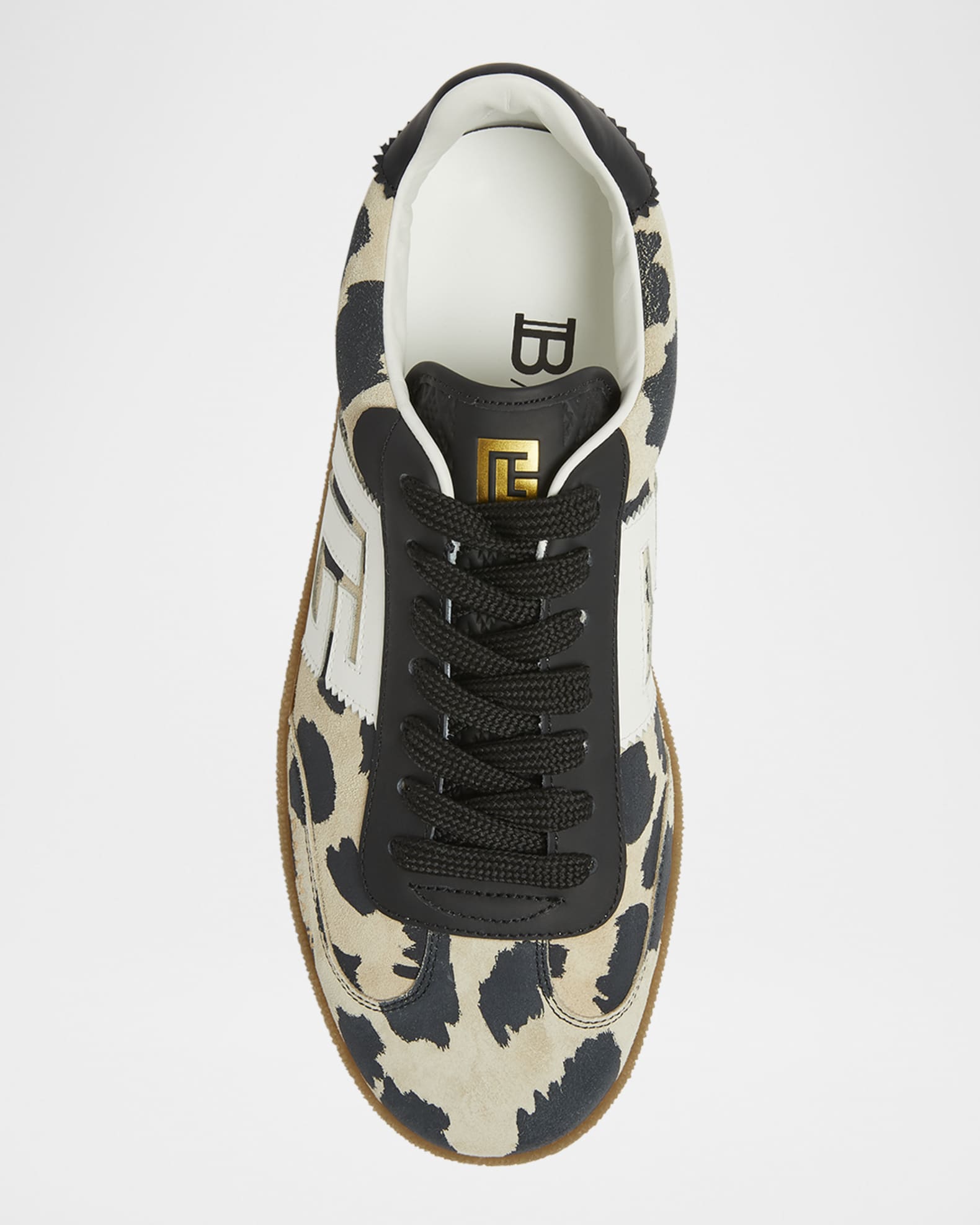 Balmain Swan Snow Leopard-Print Suede Low-Top Sneakers | Neiman Marcus