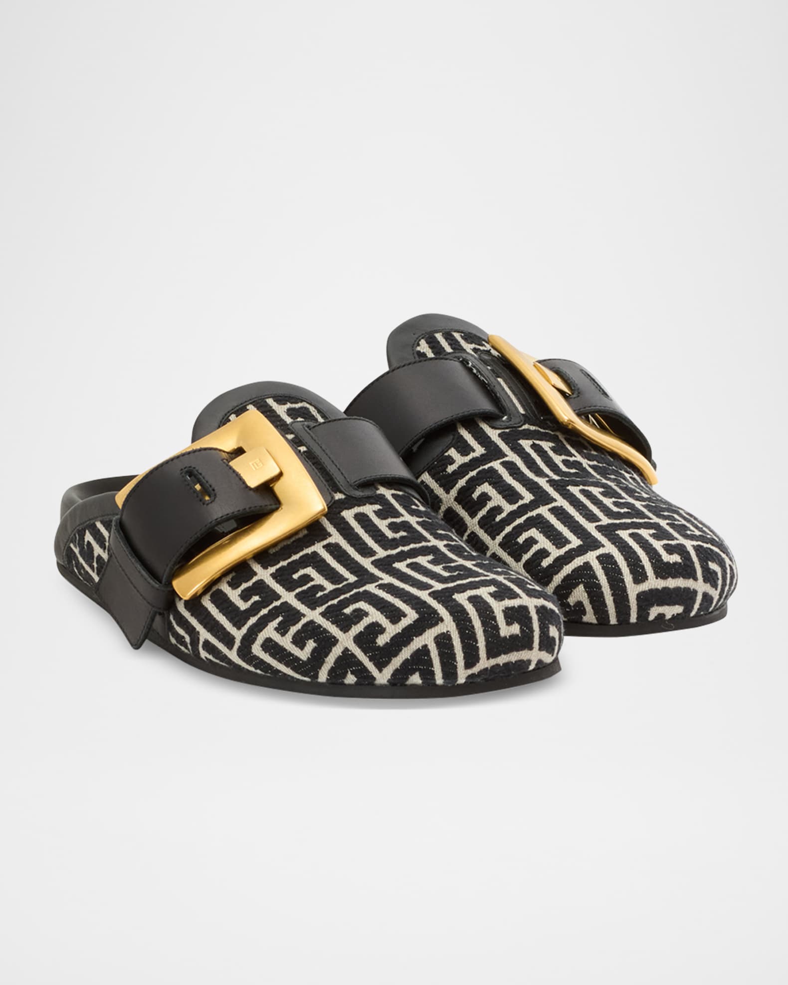 Balmain Anthem Monogram Jacquard Mules | Neiman Marcus