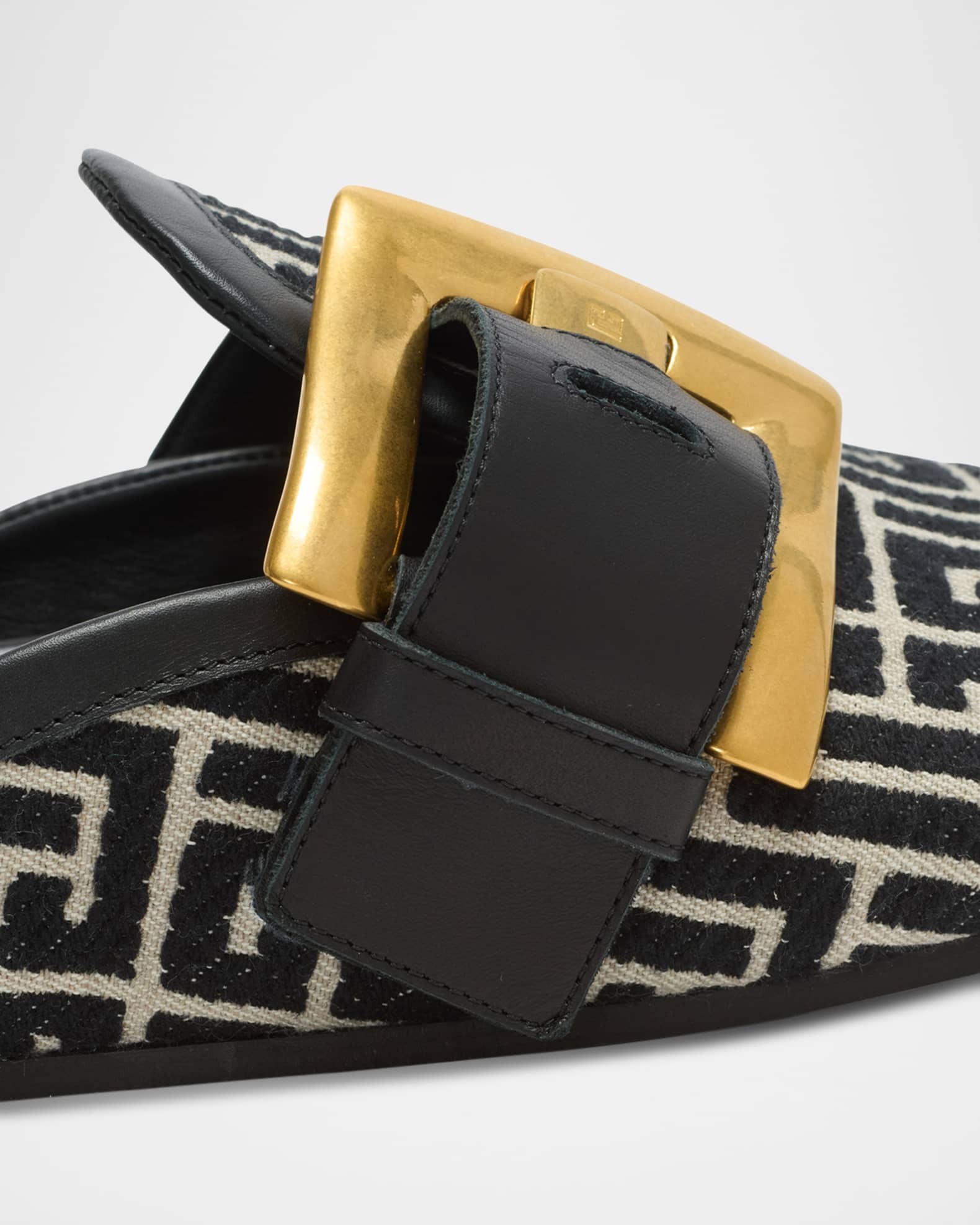Balmain Anthem Monogram Jacquard Mules | Neiman Marcus