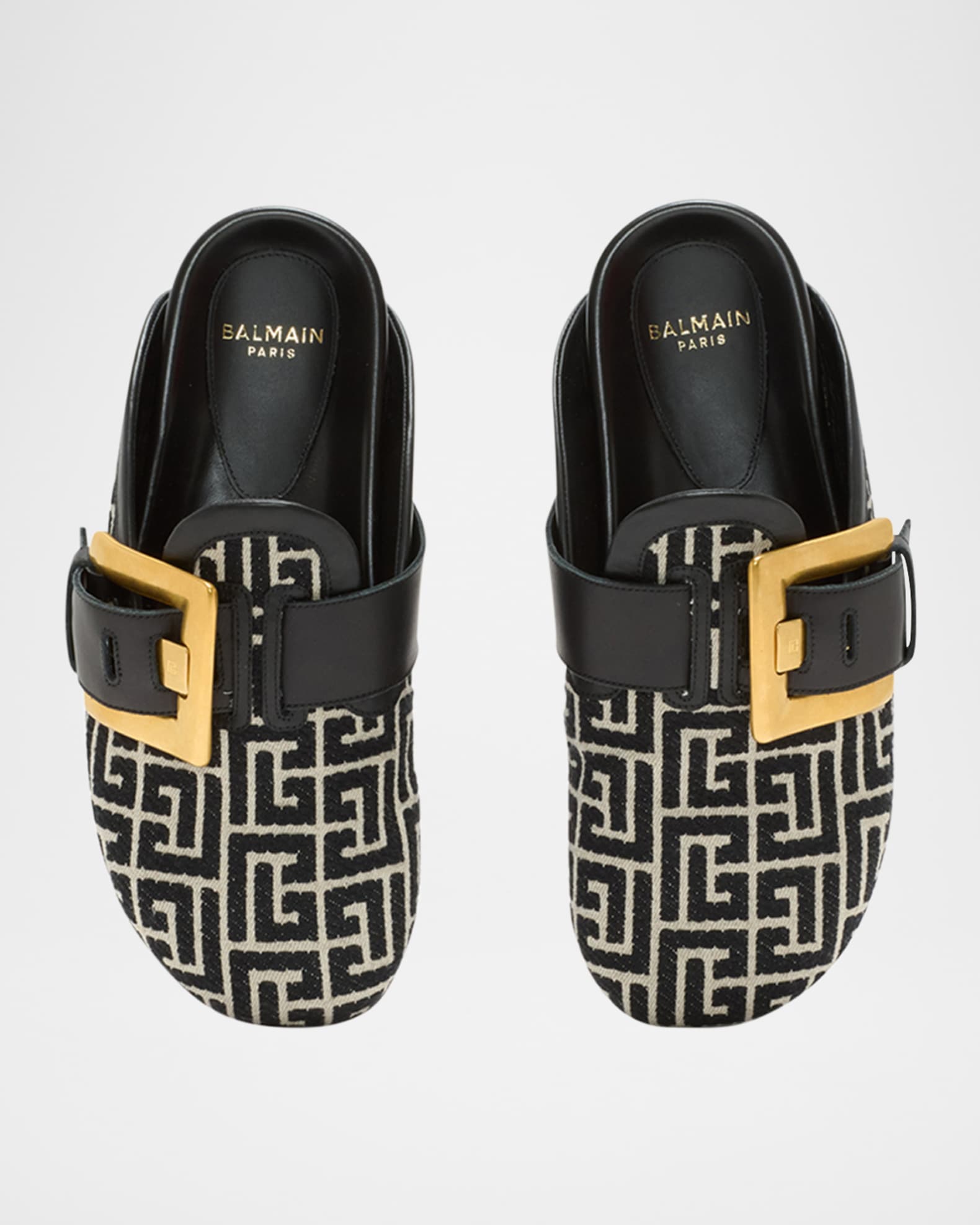 Balmain Anthem Monogram Jacquard Mules | Neiman Marcus