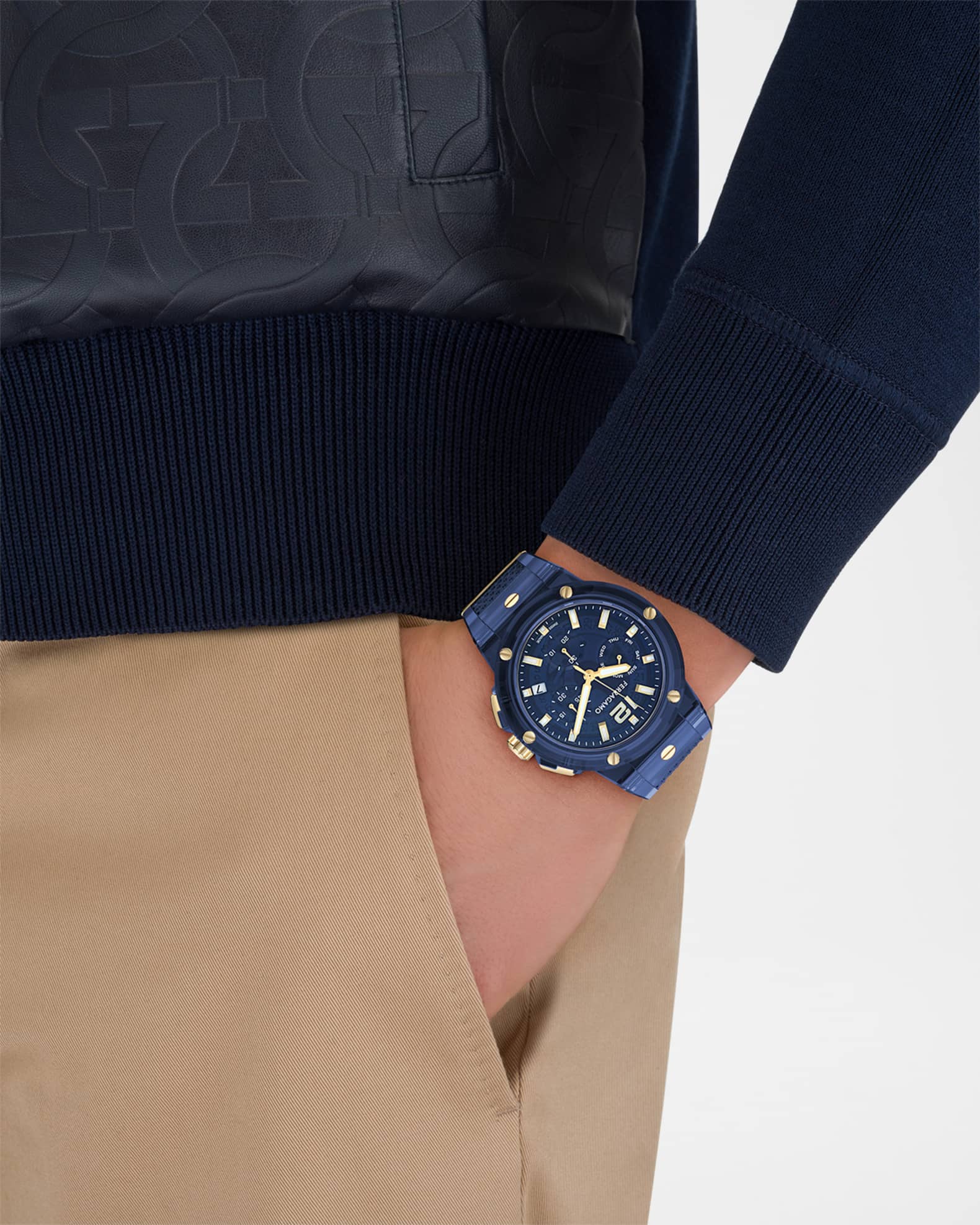 Ferragamo F-80 44mm Translucent Blue Bioplastic Chronograph Watch ...