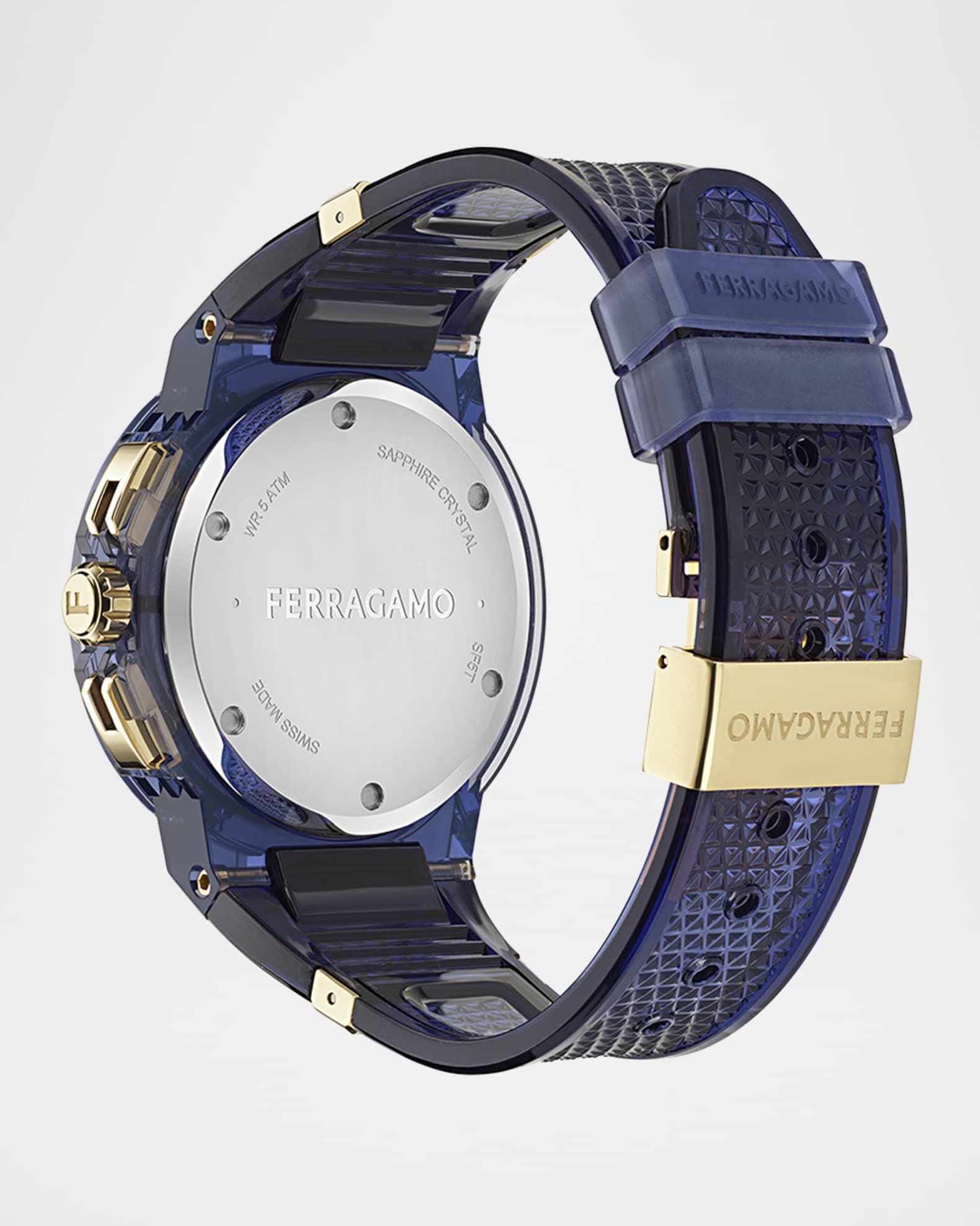 Ferragamo F-80 44mm Translucent Blue Bioplastic Chronograph Watch ...