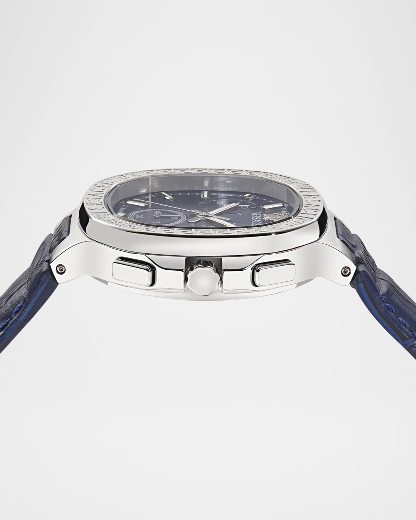 Versace V-Chrono Square 40mm Stainless Steel Leather Watch | Neiman Marcus