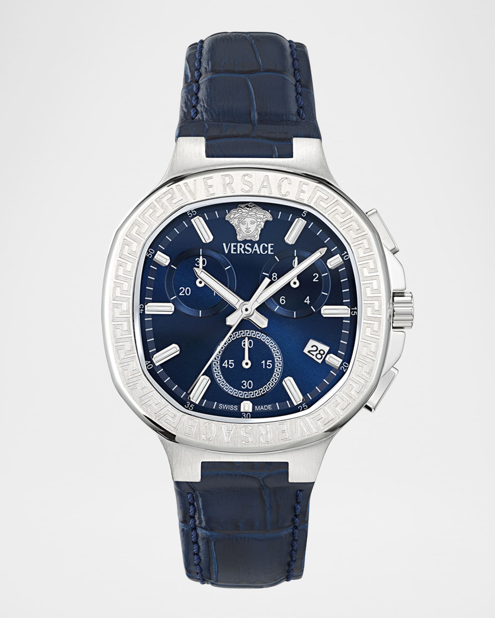 Versace V-Chrono Square 40mm Stainless Steel Leather Watch | Neiman Marcus