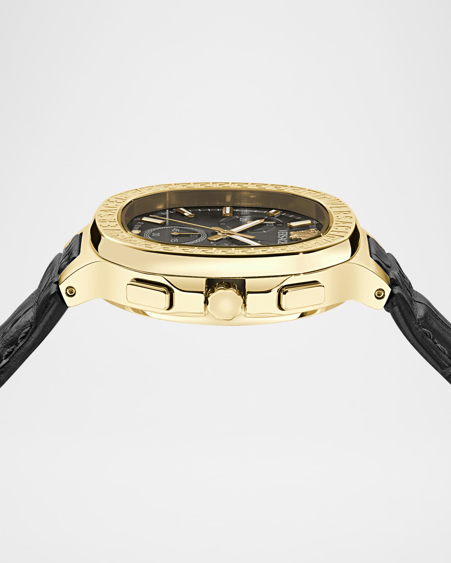 Versace V-Chrono Square 40mm IP Yellow Gold Leather Watch | Neiman Marcus