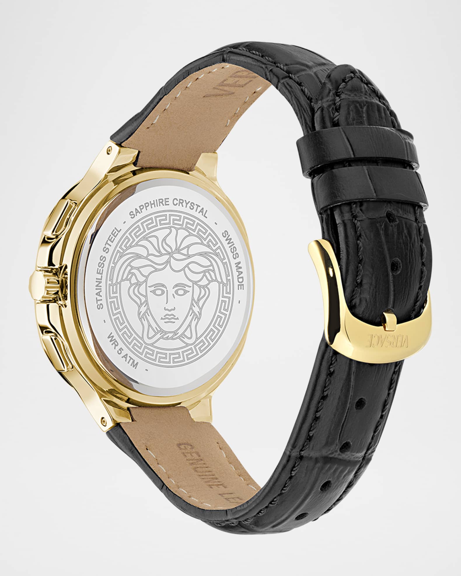 Versace V-Chrono Square 40mm IP Yellow Gold Leather Watch | Neiman Marcus