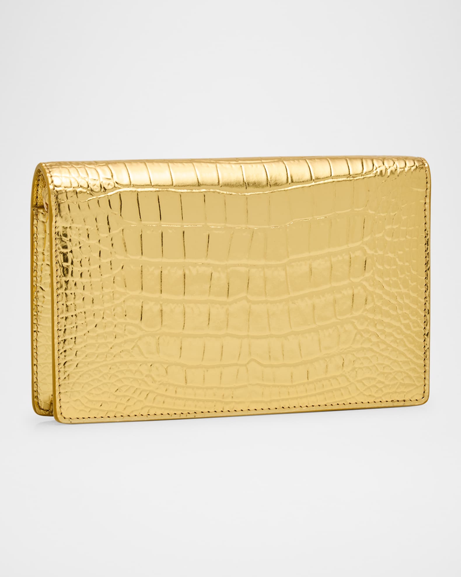 Versace La Medusa Laminated Croc-Embossed Wallet on Chain | Neiman Marcus
