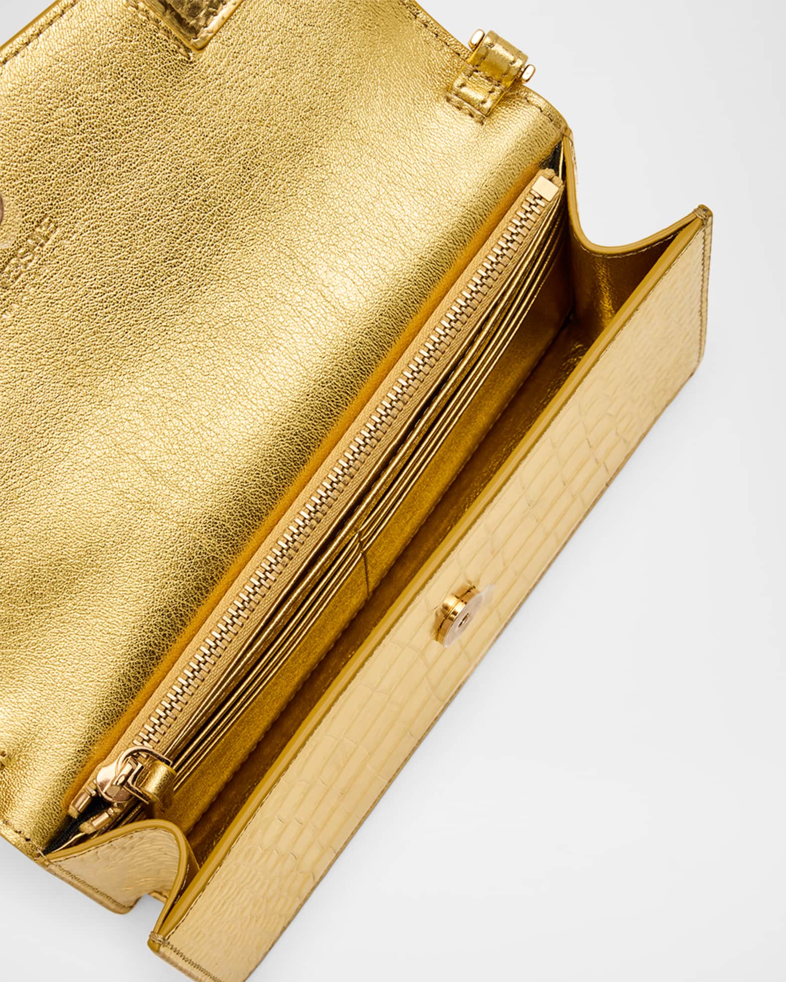 Versace La Medusa Laminated Croc-Embossed Wallet on Chain | Neiman Marcus