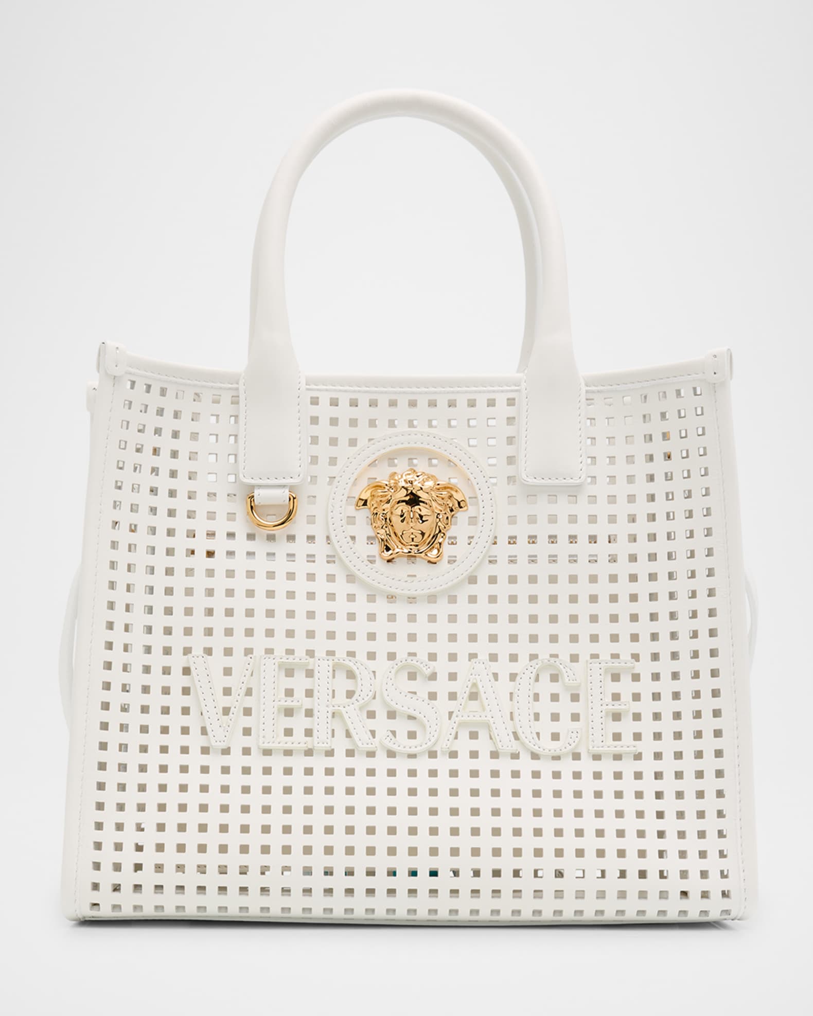 Versace La Medusa Small Cutout Leather Tote Bag | Neiman Marcus
