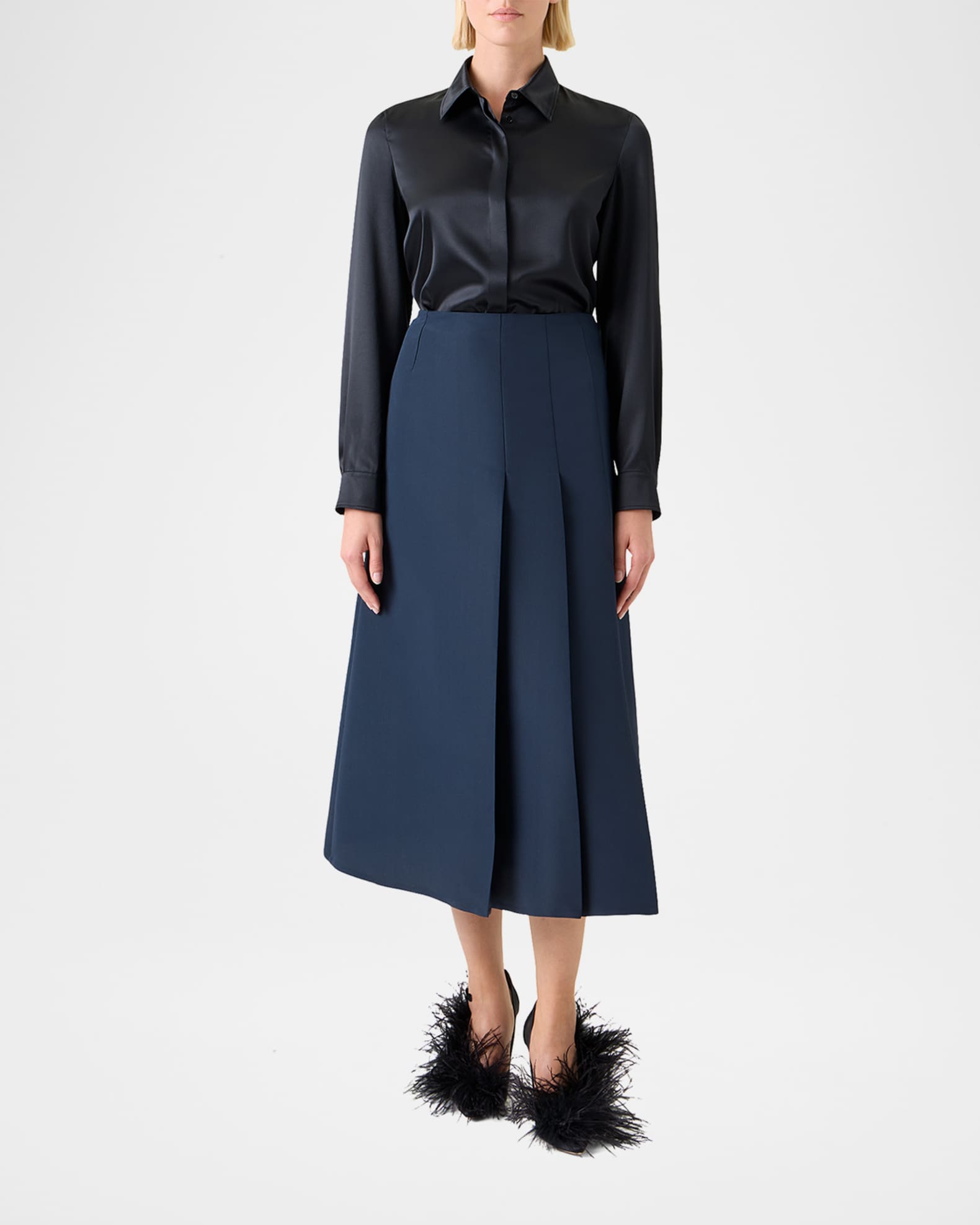 Akris Stretch Silk Satin Button-Down Blouse | Neiman Marcus