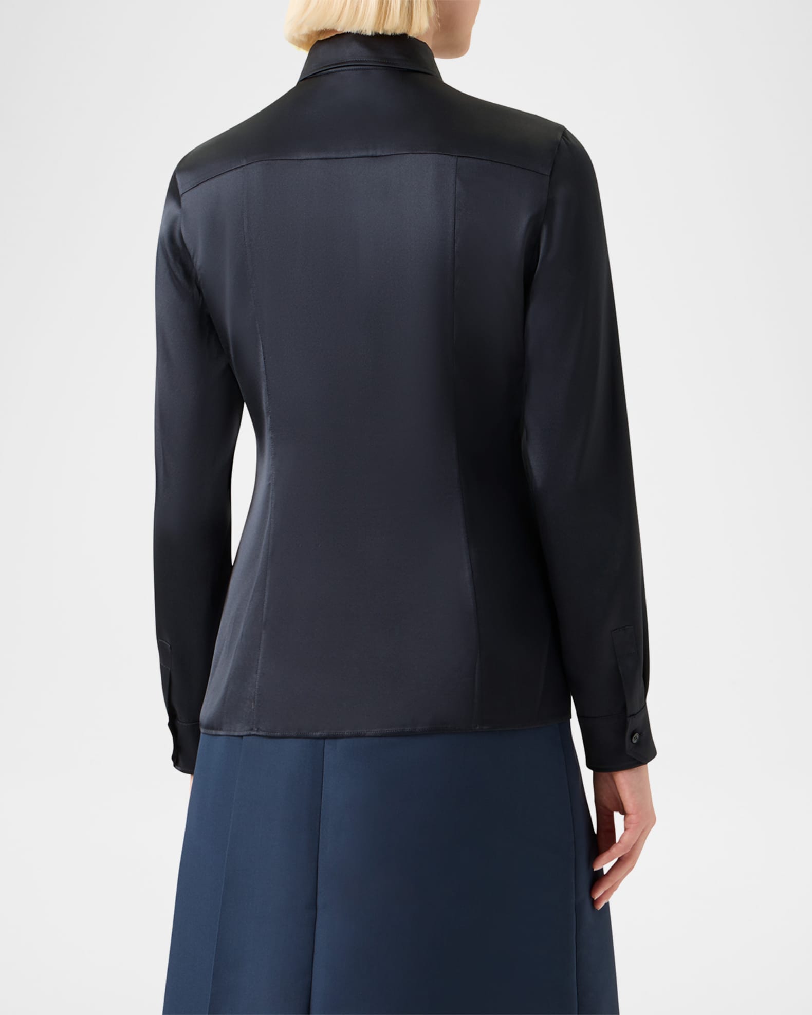 Akris Stretch Silk Satin Button-Down Blouse | Neiman Marcus