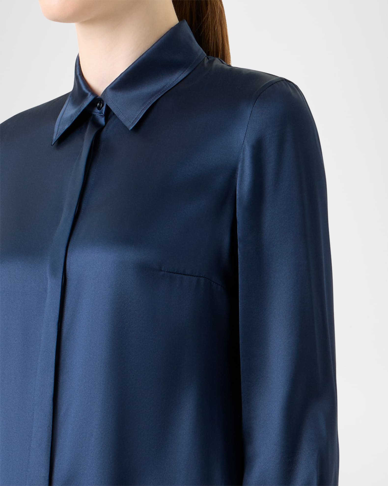 Akris Stretch Silk Satin Button-Down Blouse | Neiman Marcus