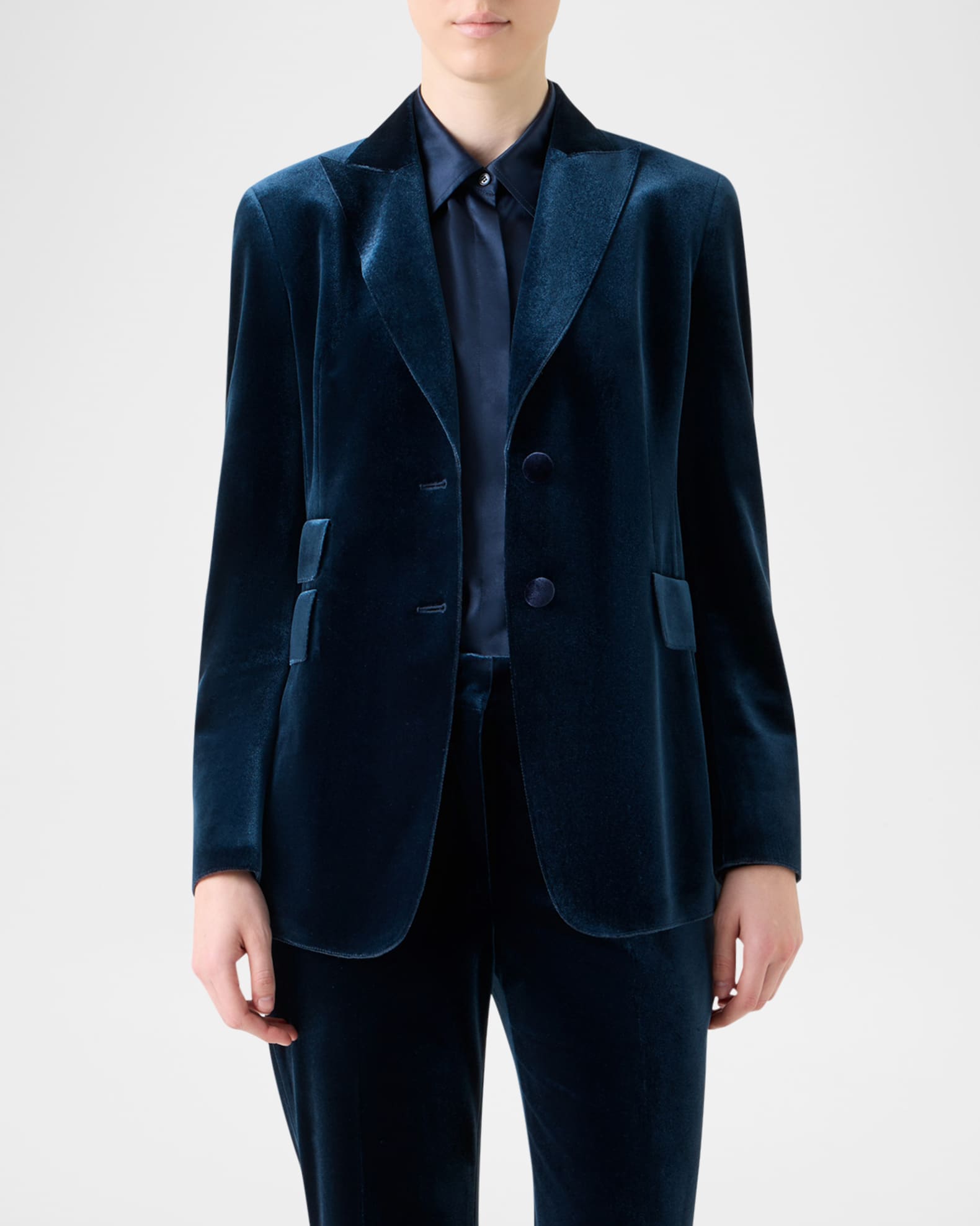 Akris Percival Techno Velvet Stretch Single-Breasted Jacket | Neiman Marcus