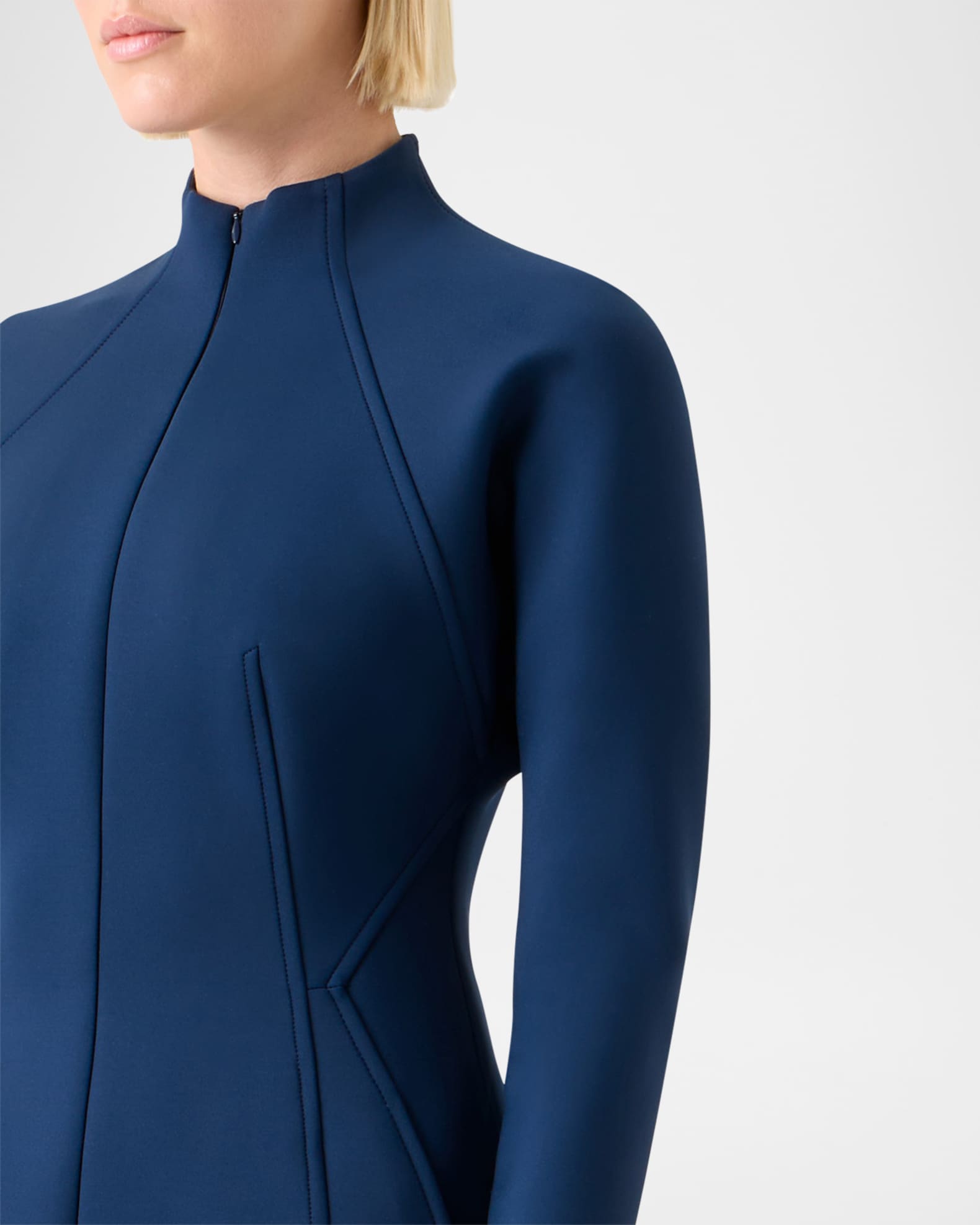 Akris Techno Neoprene Long-Sleeve Zip-Front Dress | Neiman Marcus