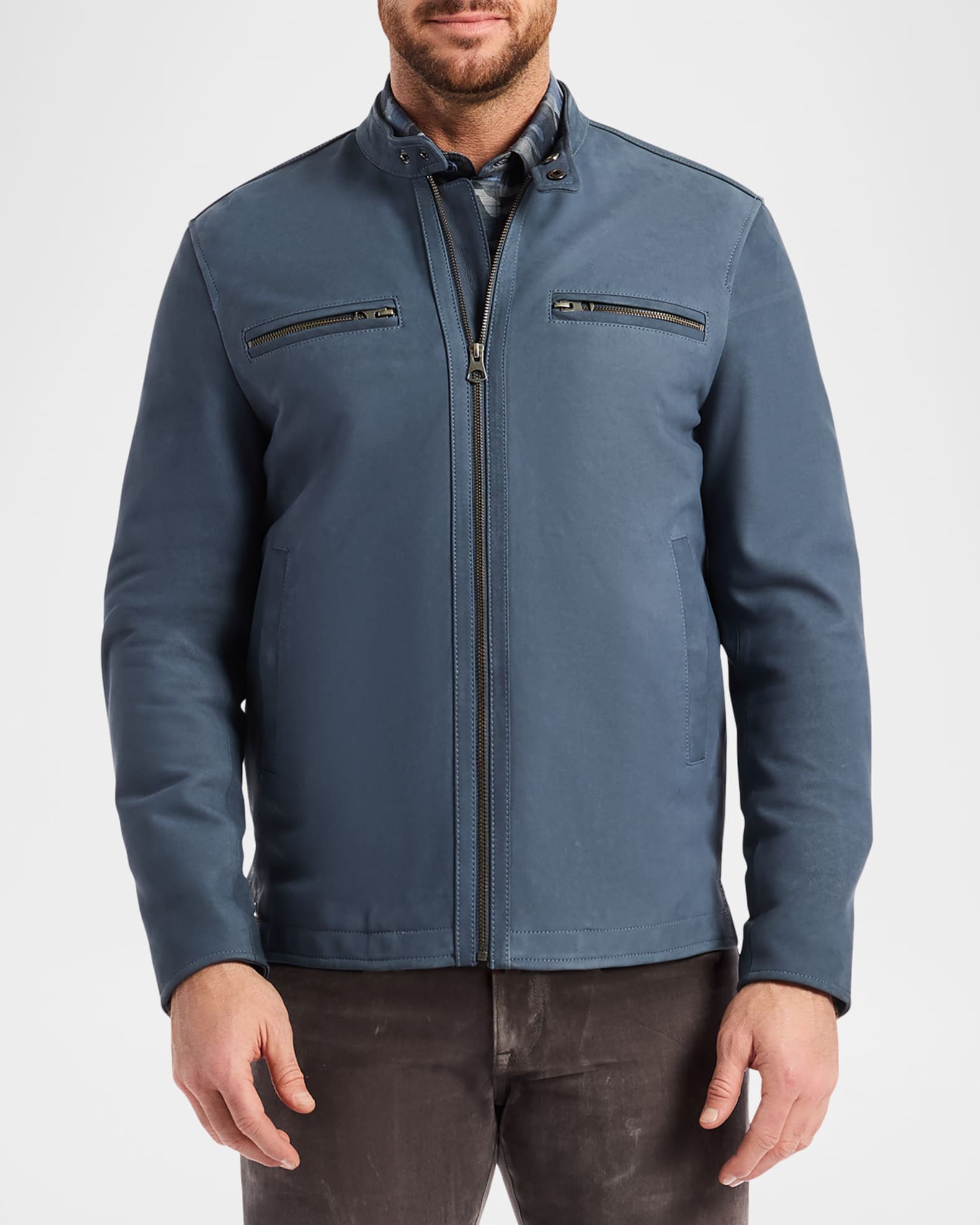 Robert Graham Men's Artino Leather Band-Collar Race Jacket | Neiman Marcus
