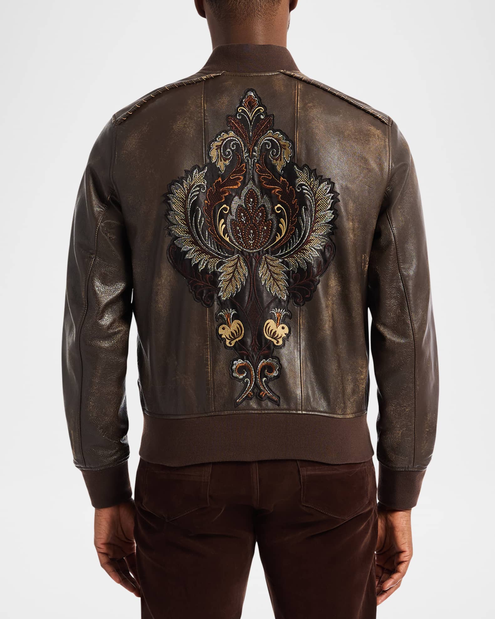 Robert Graham Men's Leather Embroidered-Damask Bomber Jacket | Neiman ...
