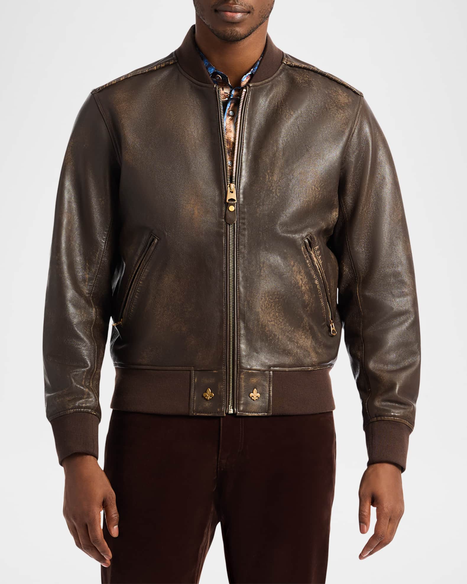 Robert Graham Men's Leather Embroidered-Damask Bomber Jacket | Neiman ...