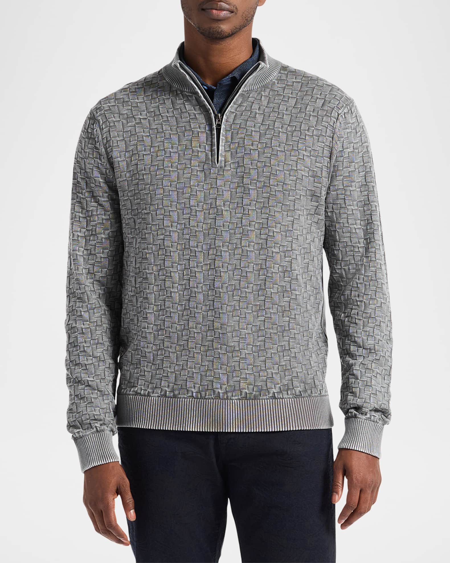 Robert Graham Men's Aubin Jacquard Knit Quarter-Zip Sweater | Neiman Marcus