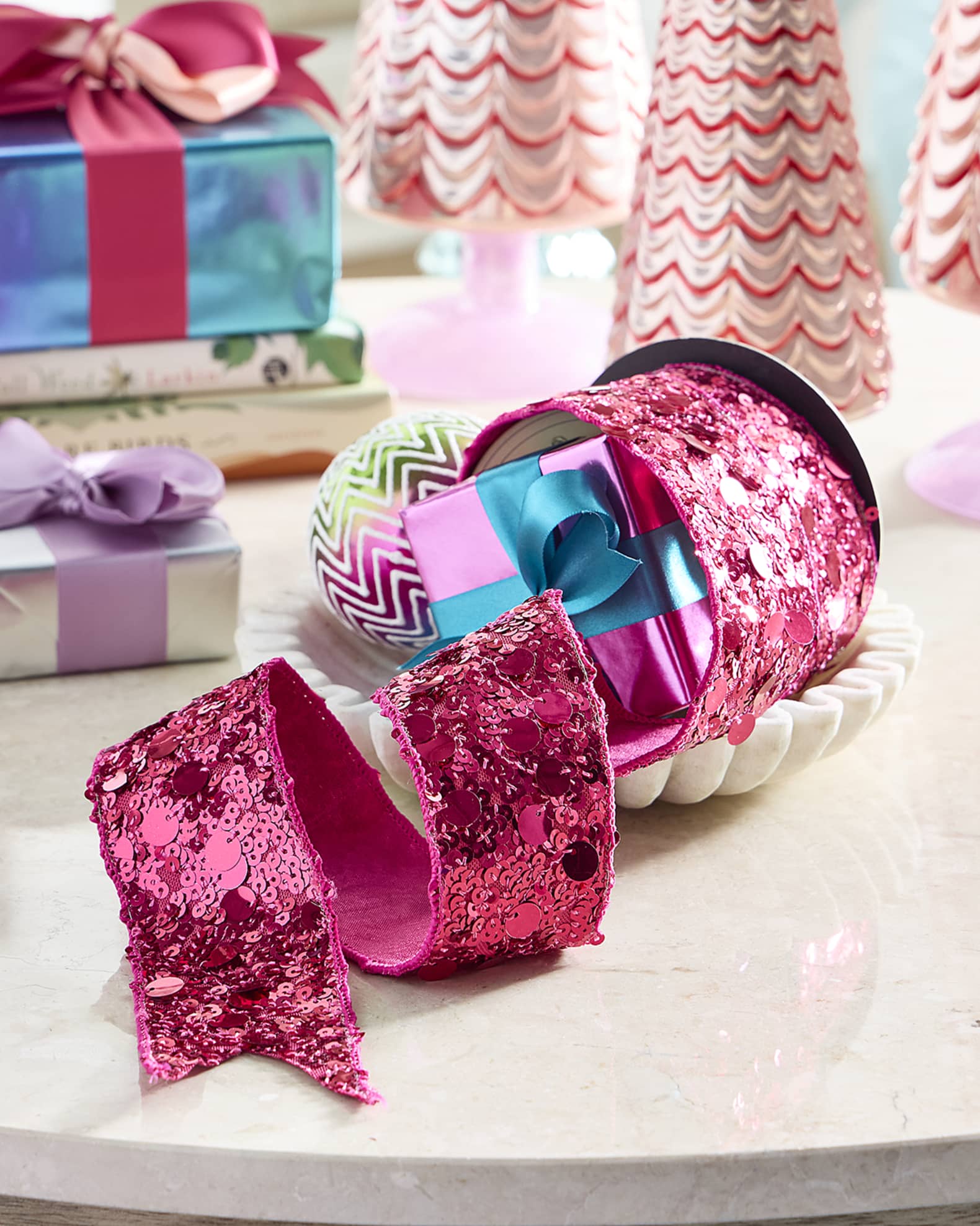 D. Stevens Sequined Party Ribbon, 2.5" x 5 Yards | Neiman Marcus