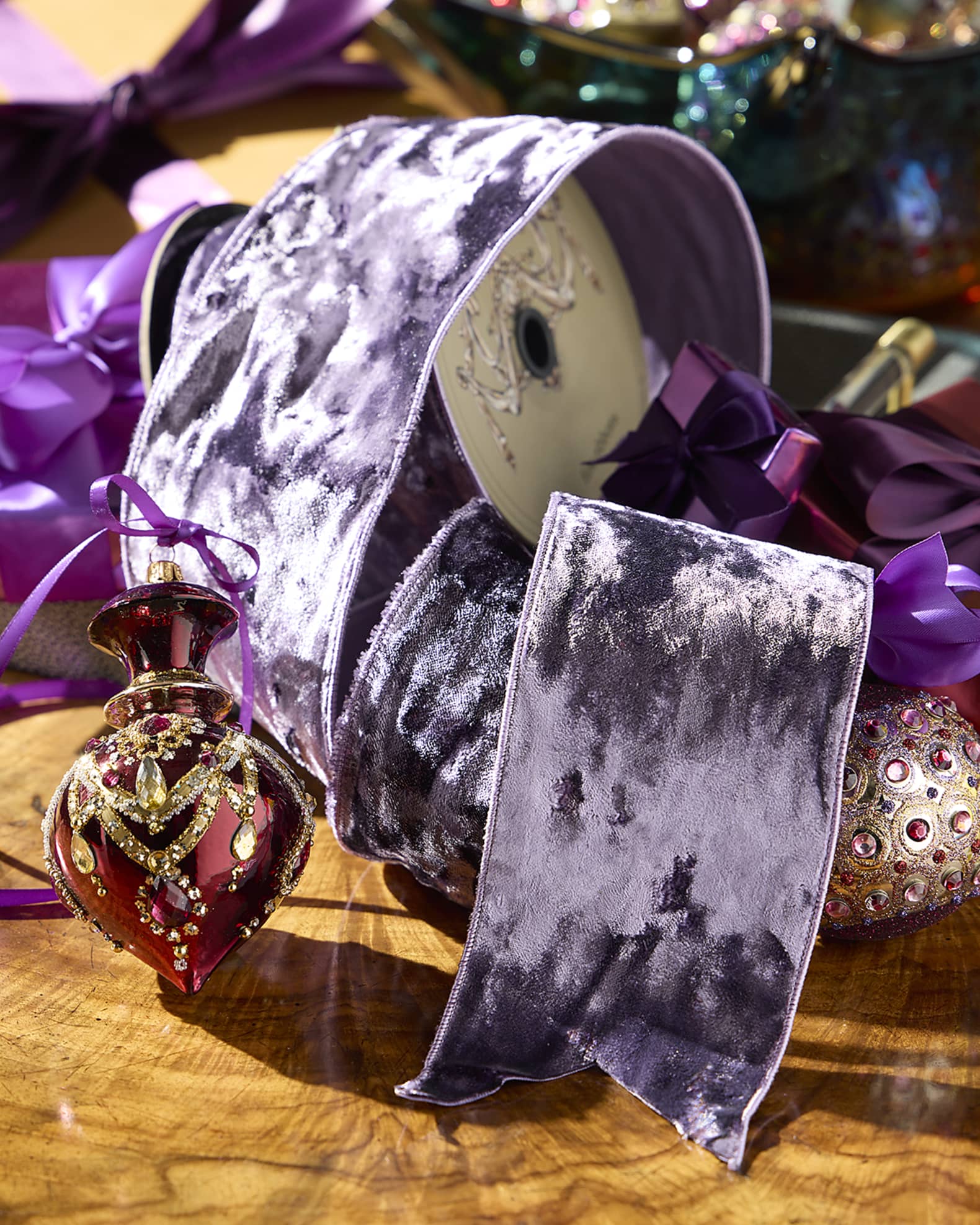 D. Stevens Crushed Velvet Ribbon, 4"W x 10 Yards | Neiman Marcus
