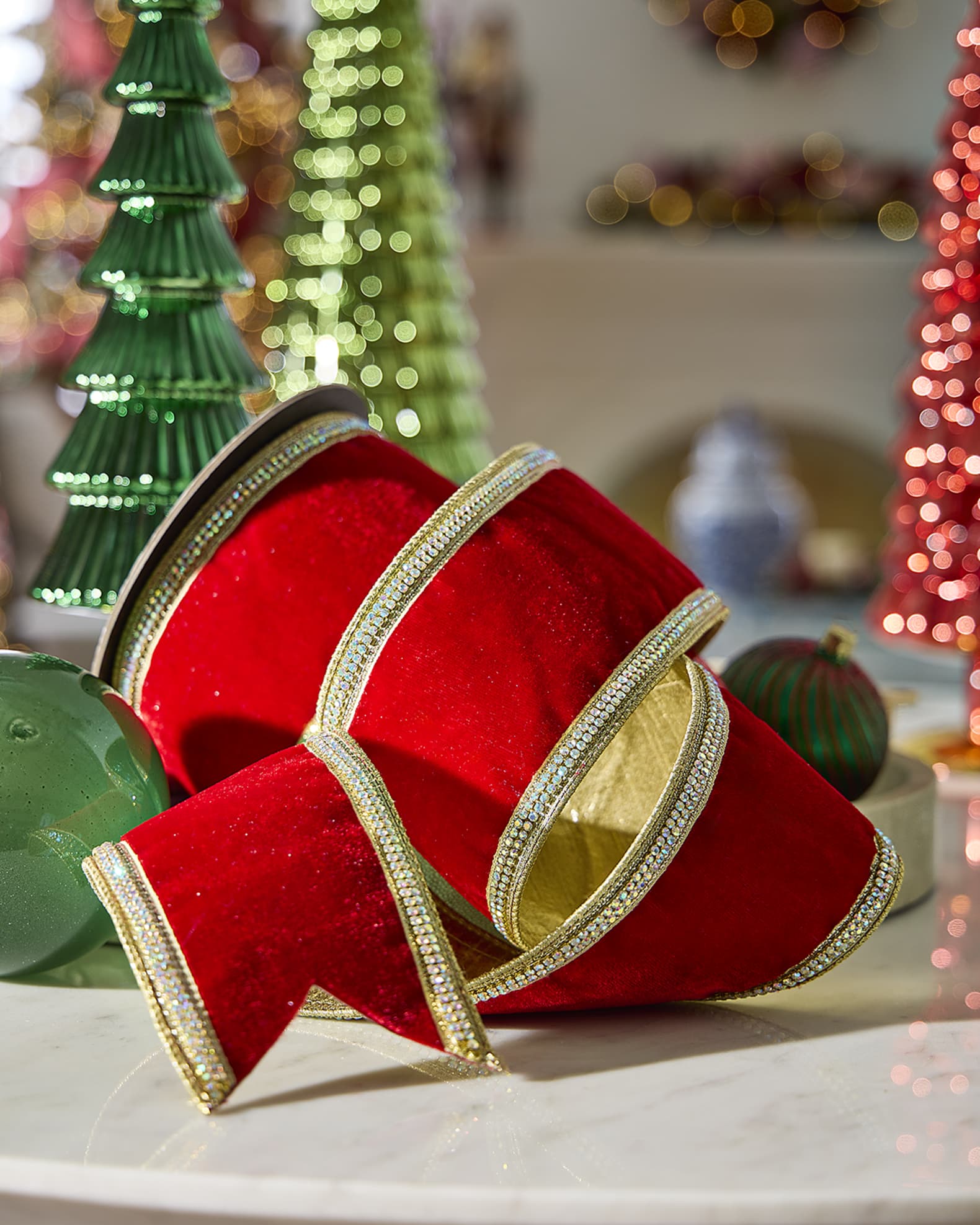 D. Stevens Velvet Crystal Side Trim Ribbon, 4" x 5 Yards | Neiman Marcus