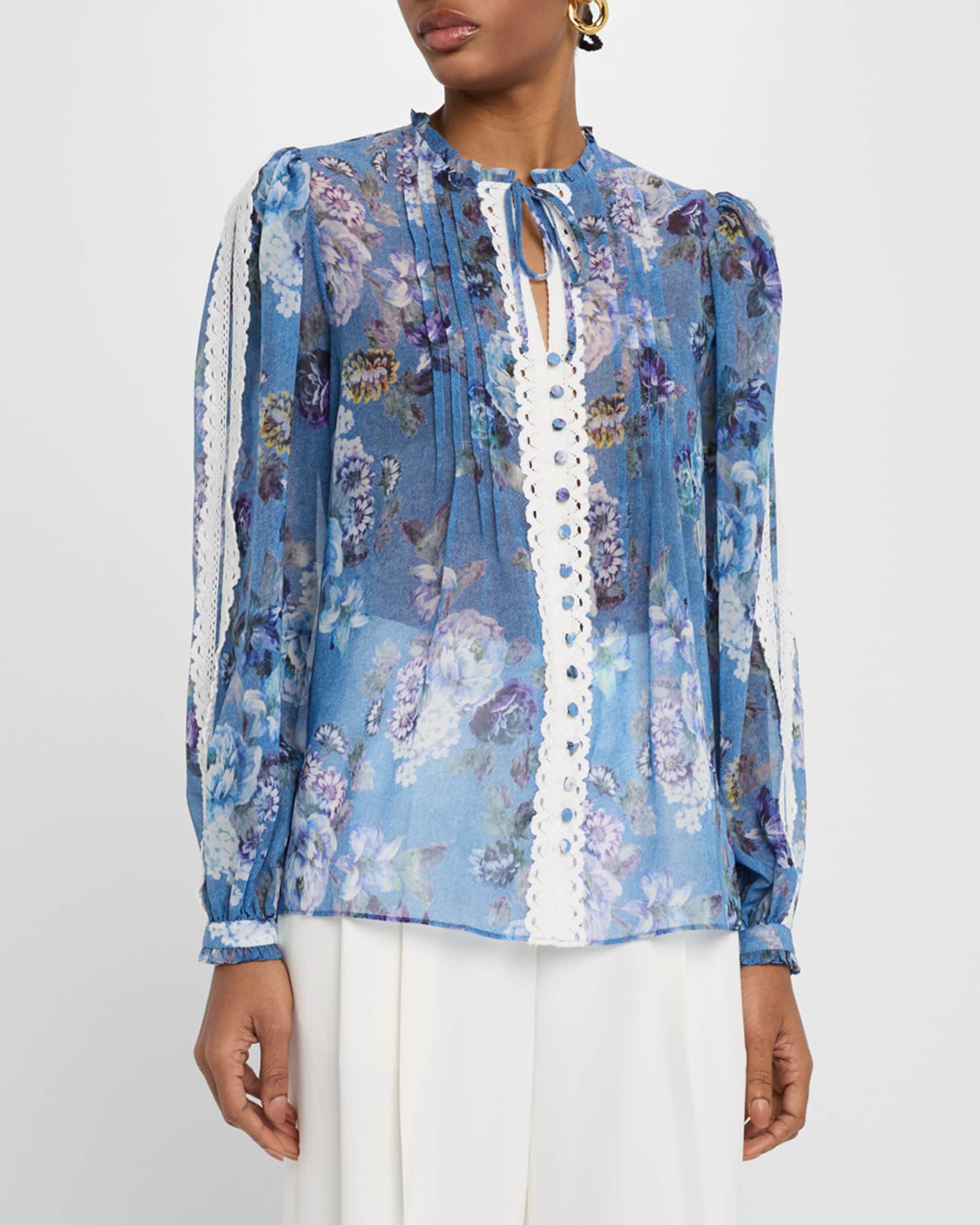 Kobi Halperin Ingrid Pintuck Floral-Print Blouse | Neiman Marcus