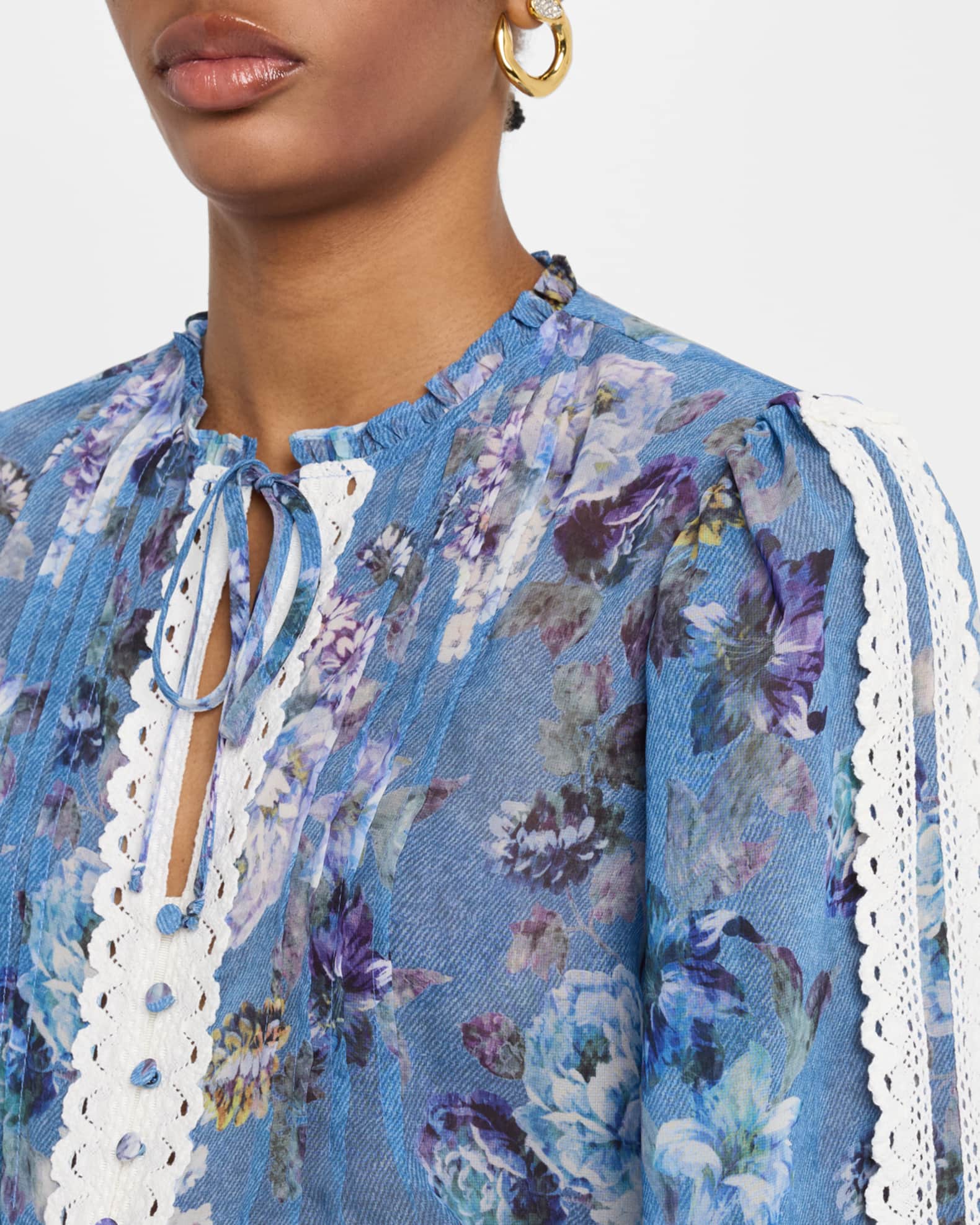 Kobi Halperin Ingrid Pintuck Floral-Print Blouse | Neiman Marcus