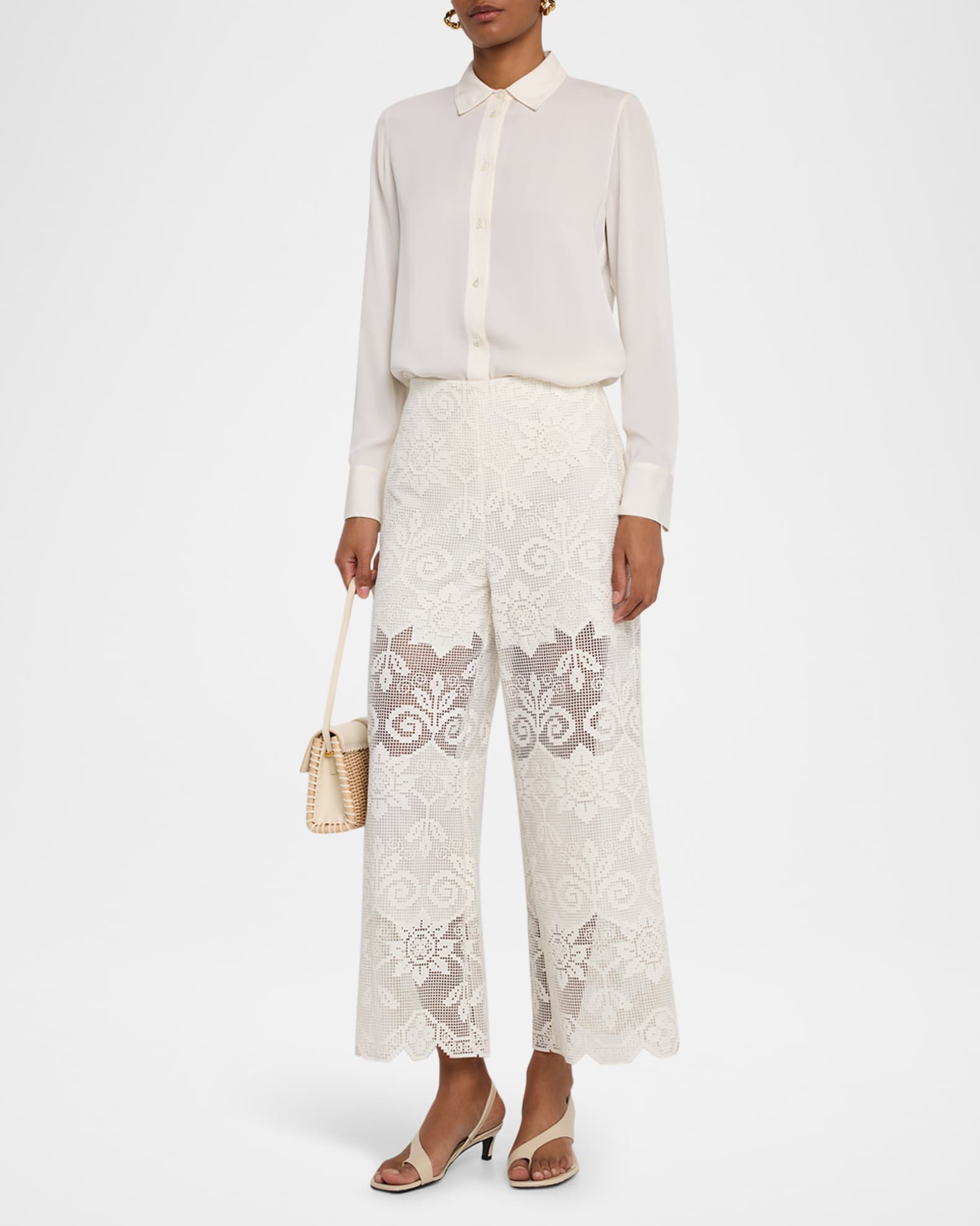 Kobi Halperin Gina Wide-Leg Geometric Floral Lace Pants | Neiman Marcus