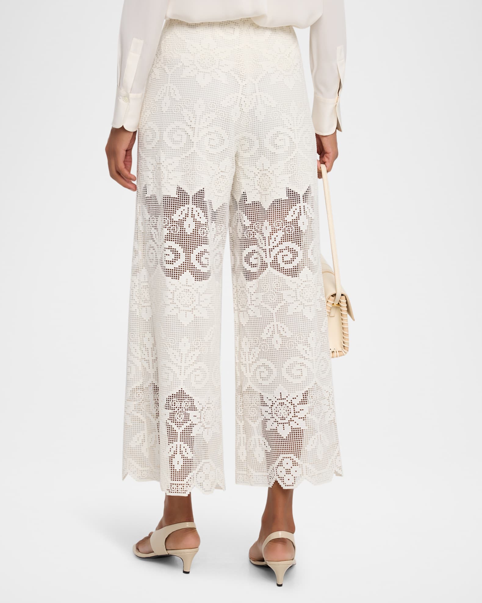 Kobi Halperin Gina Wide-Leg Geometric Floral Lace Pants | Neiman Marcus