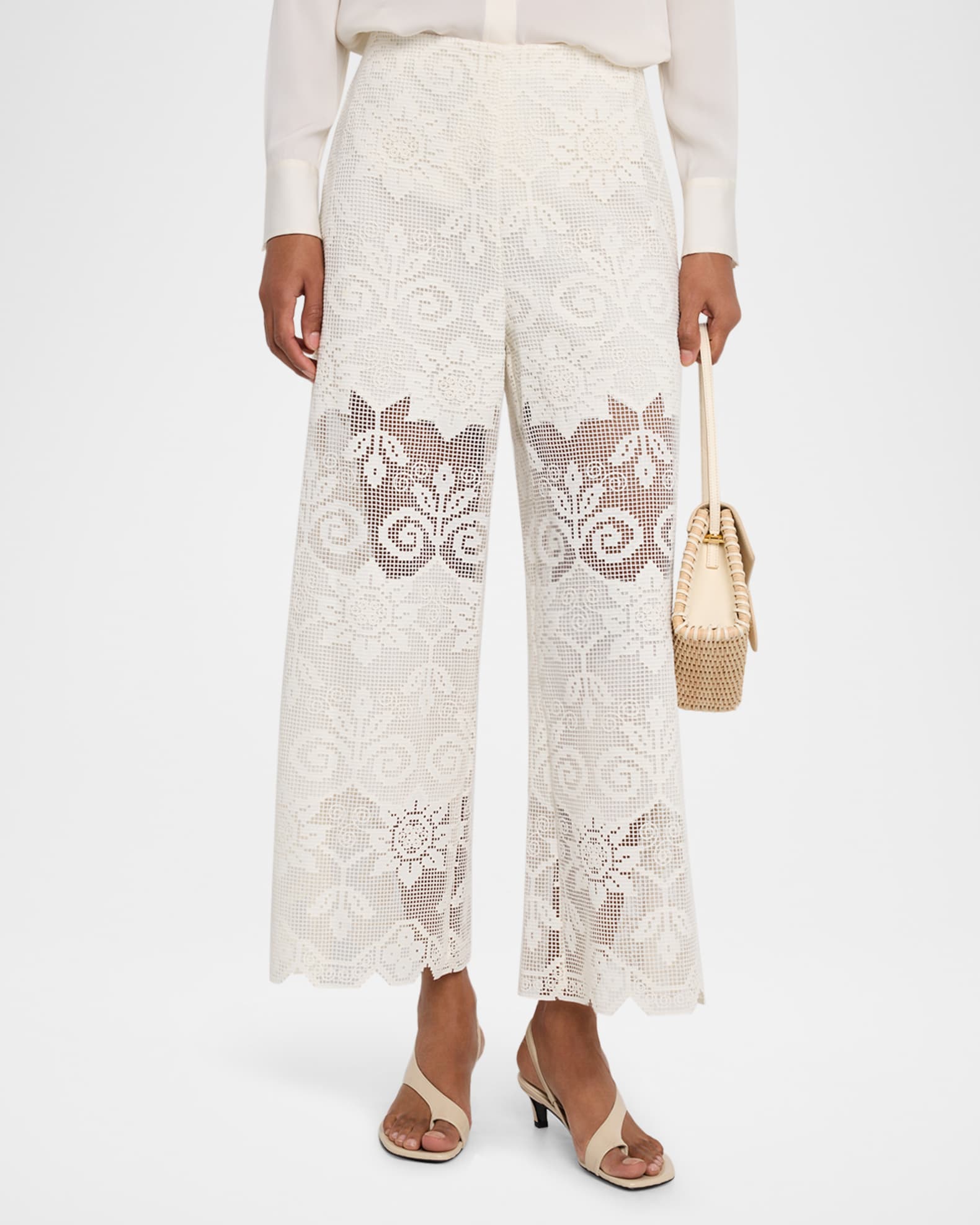 Kobi Halperin Gina Wide-Leg Geometric Floral Lace Pants | Neiman Marcus