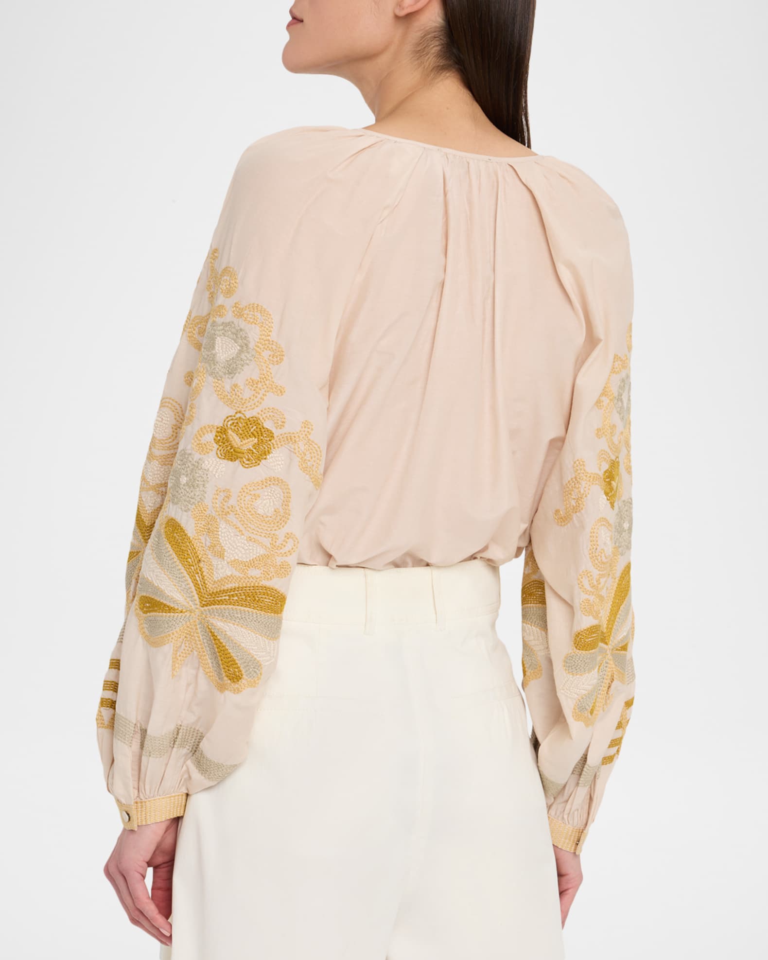 Addie Embroidered Cotton-Silk Blouse | Neiman Marcus