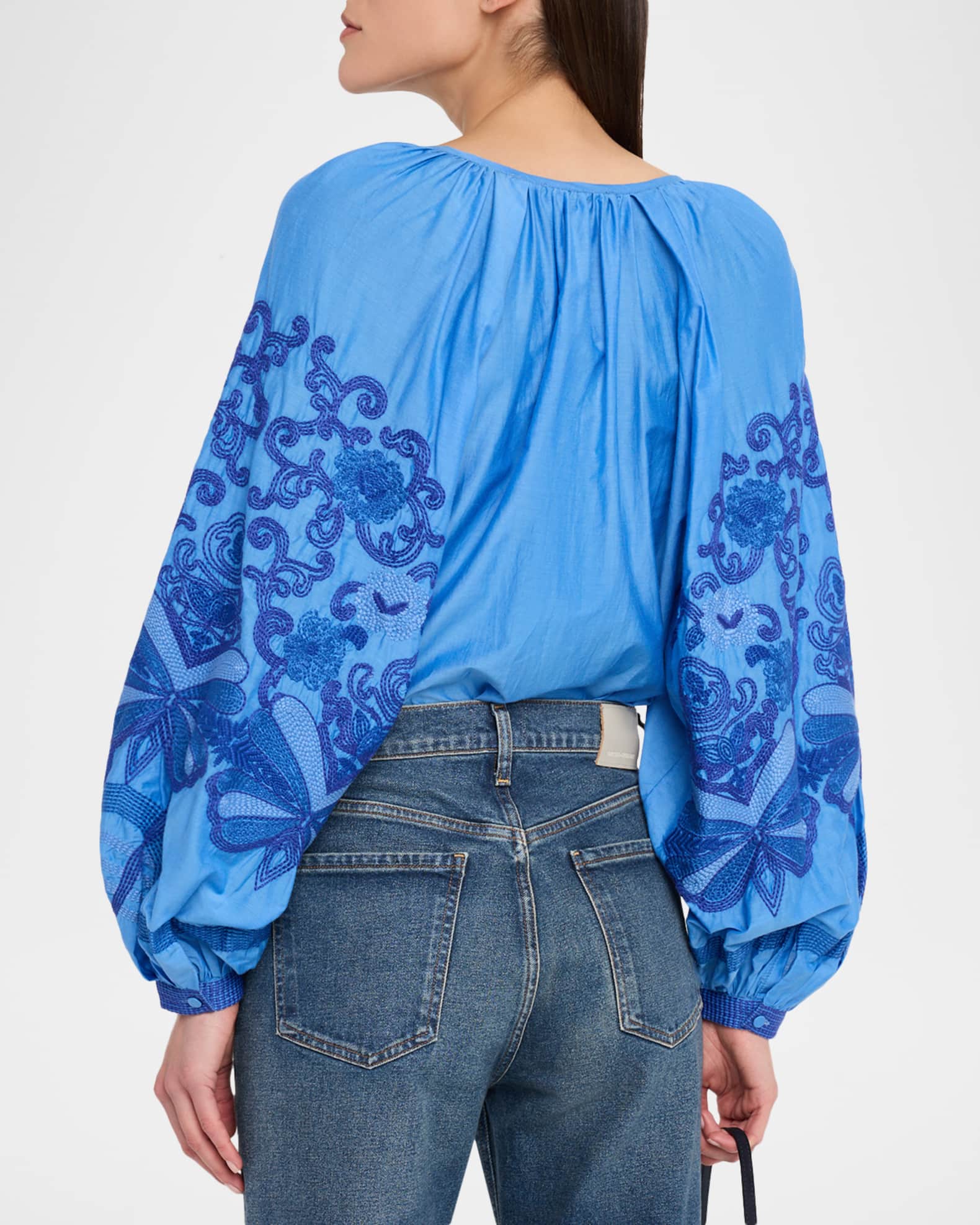 Kobi Halperin Addie Embroidered Cotton-Silk Blouse | Neiman Marcus