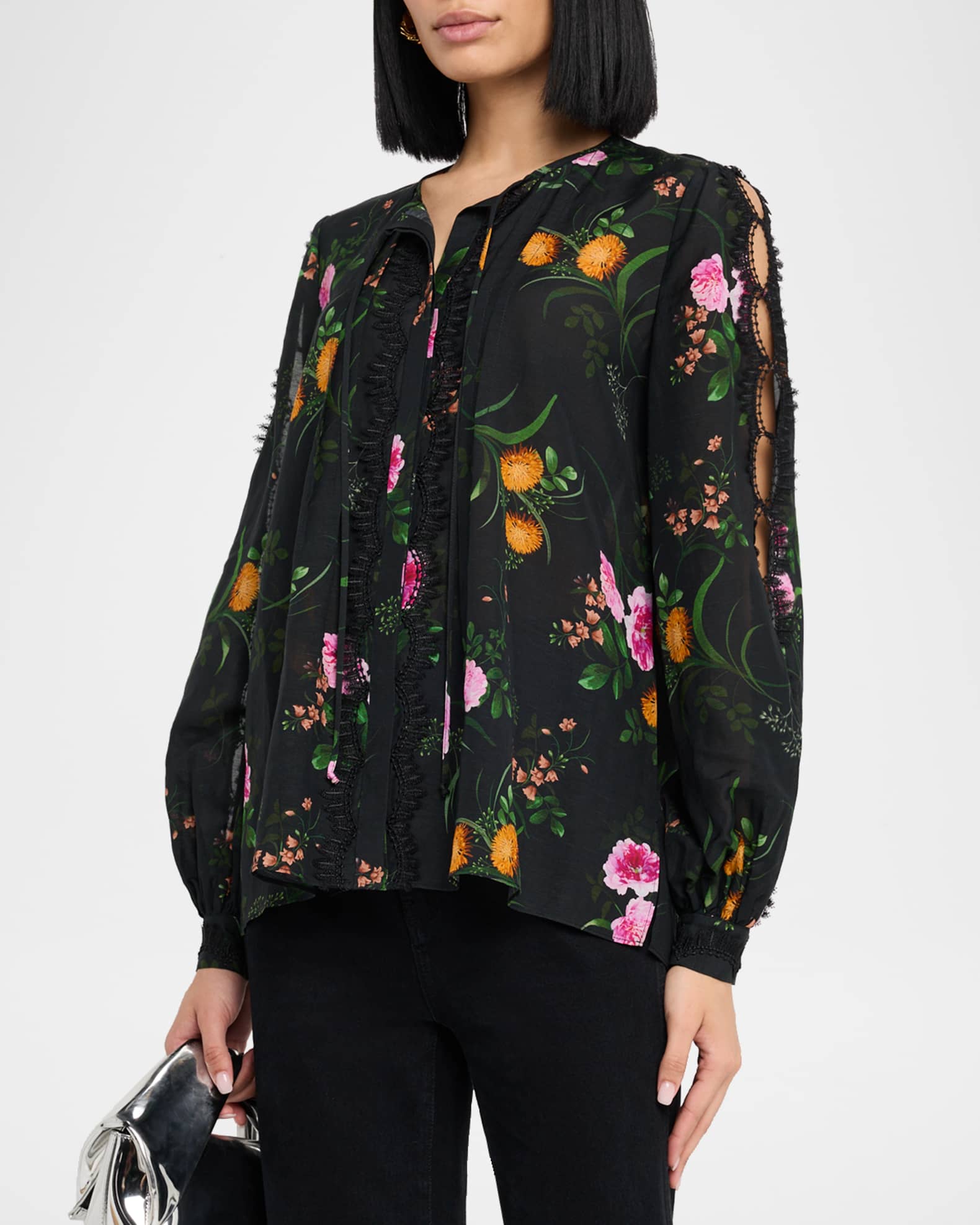 Ren Floral-Print Cutout Blouse | Neiman Marcus