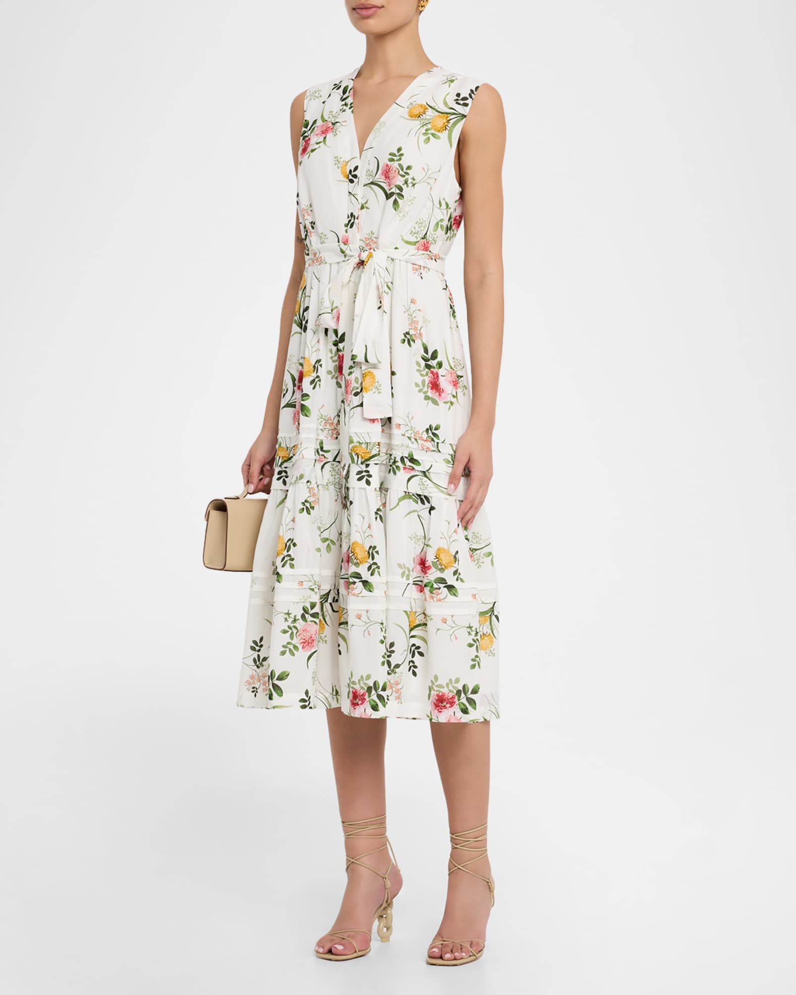 Kobi Halperin Violet Tiered Floral-Print Midi Dress | Neiman Marcus