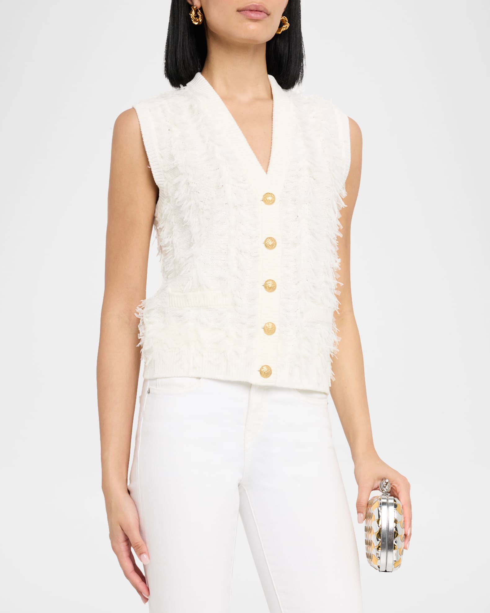 Kobi Halperin Sterling Fringe Knit Sweater Vest | Neiman Marcus