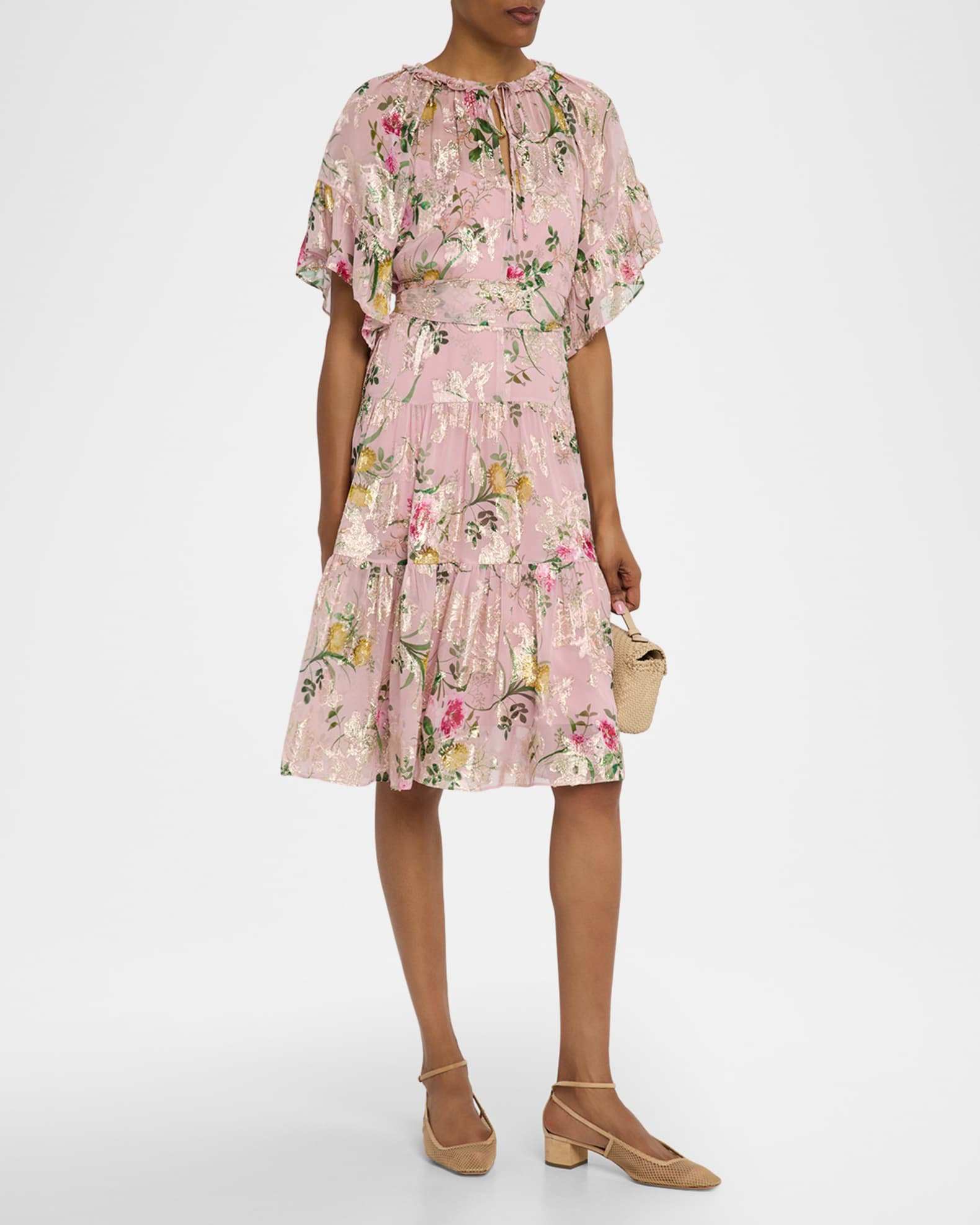 Kobi Halperin Chase Tiered Floral-Print Fil Coupe Dress | Neiman Marcus