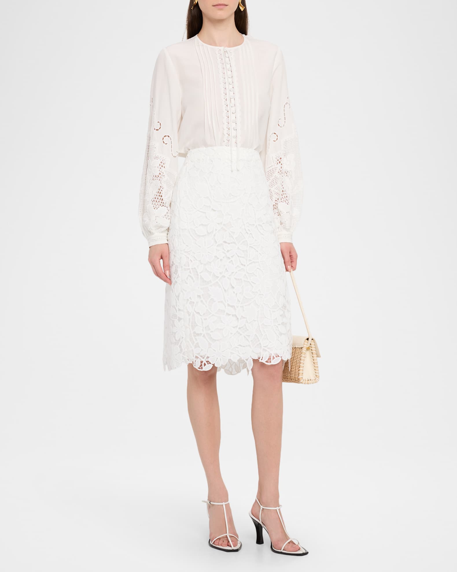Kobi Halperin Juni Pintuck Lace-Inset Blouse | Neiman Marcus