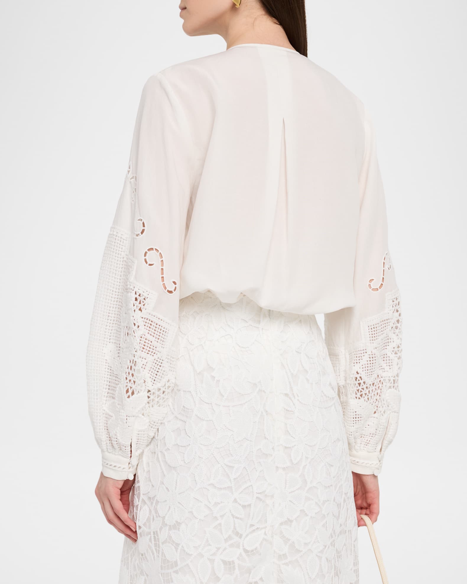 Kobi Halperin Juni Pintuck Lace-Inset Blouse | Neiman Marcus