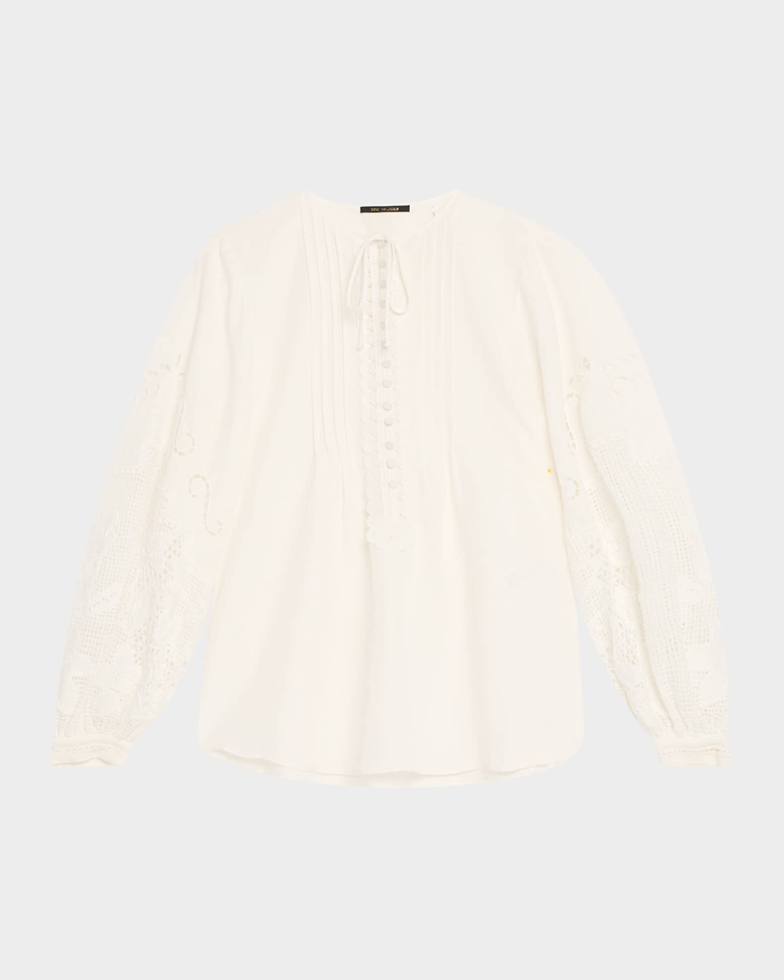 Kobi Halperin Juni Pintuck Lace-Inset Blouse | Neiman Marcus