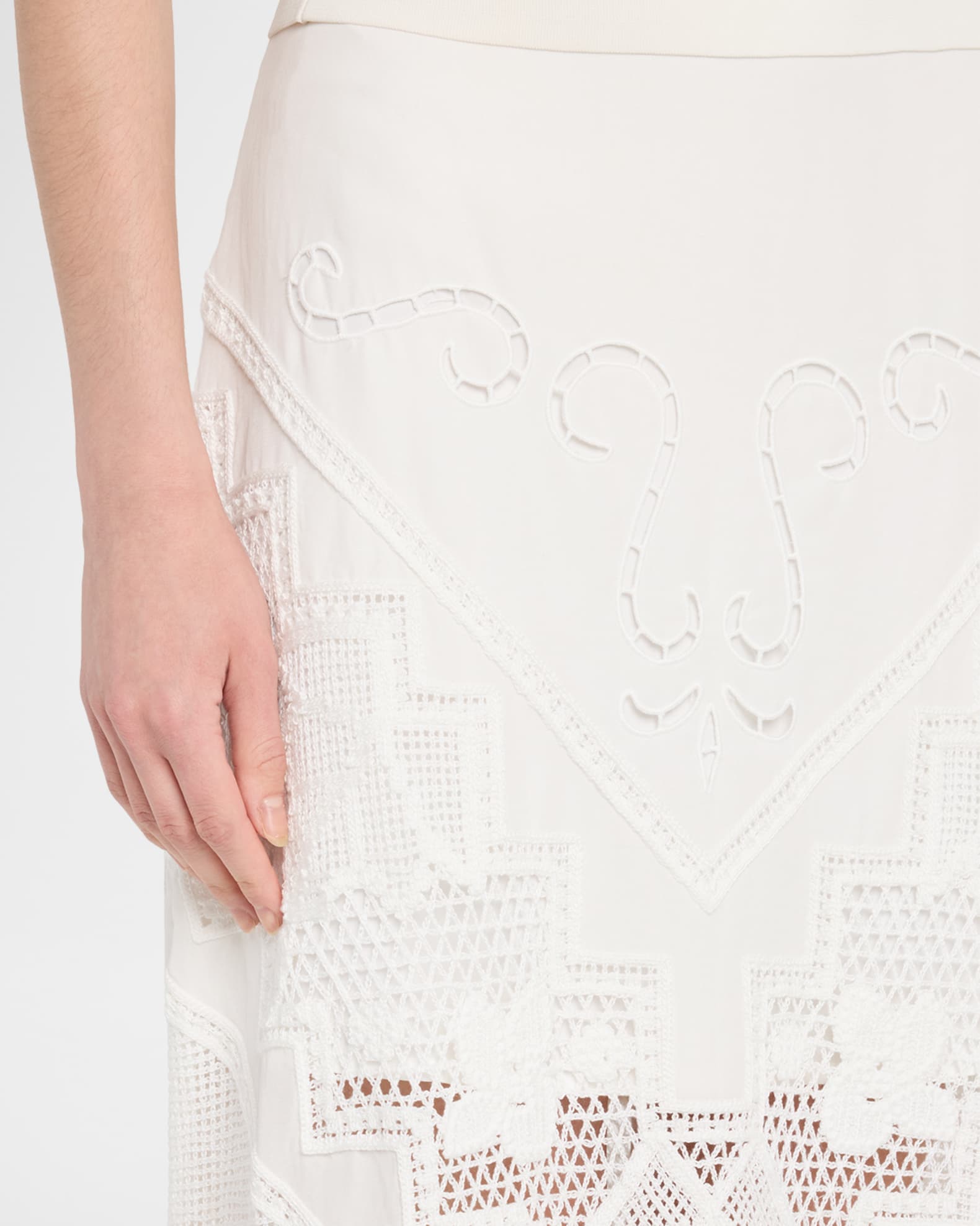 Kobi Halperin Lorelei Lace-Inset Linen Midi Skirt | Neiman Marcus