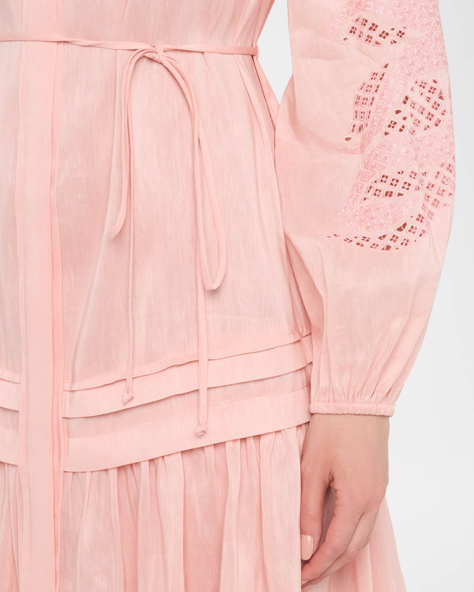 Kobi Halperin Carrie Eyelet-Embroidered Flounce Midi Dress | Neiman Marcus