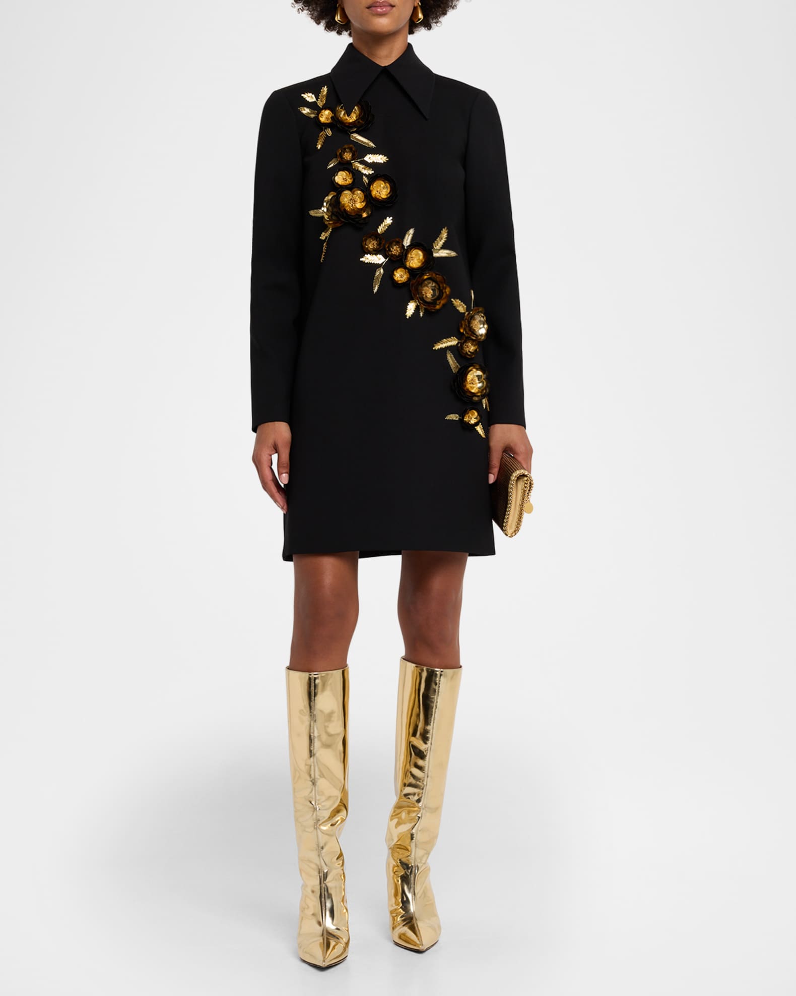 Carolina Herrera Floral Embellished Wool Shift Dress | Neiman Marcus
