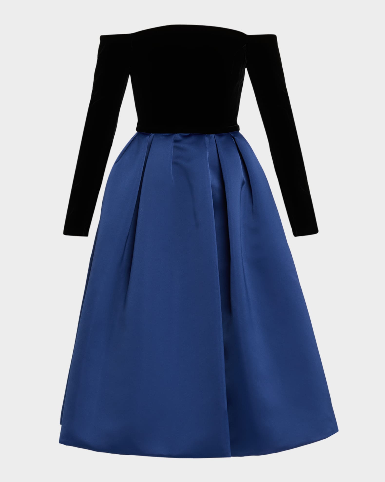 Carolina Herrera Bicolor Off-Shoulder Midi Dress | Neiman Marcus