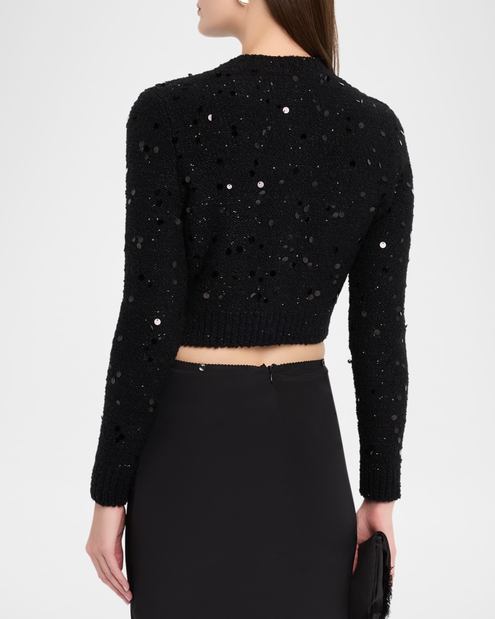 Dolce&Gabbana Sequined Wool Crop Crewneck Cardigan | Neiman Marcus