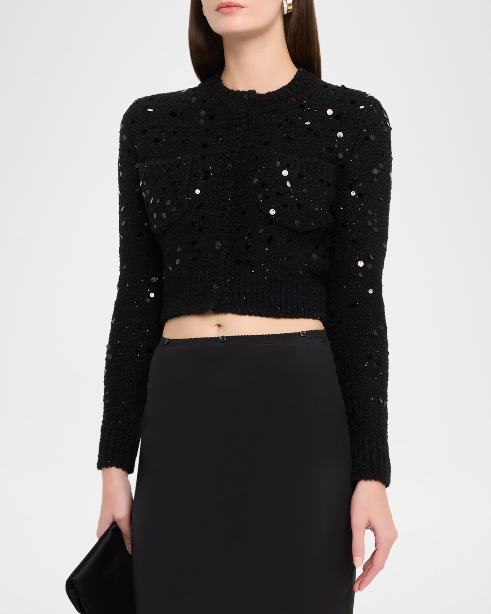 Dolce&Gabbana Sequined Wool Crop Crewneck Cardigan | Neiman Marcus