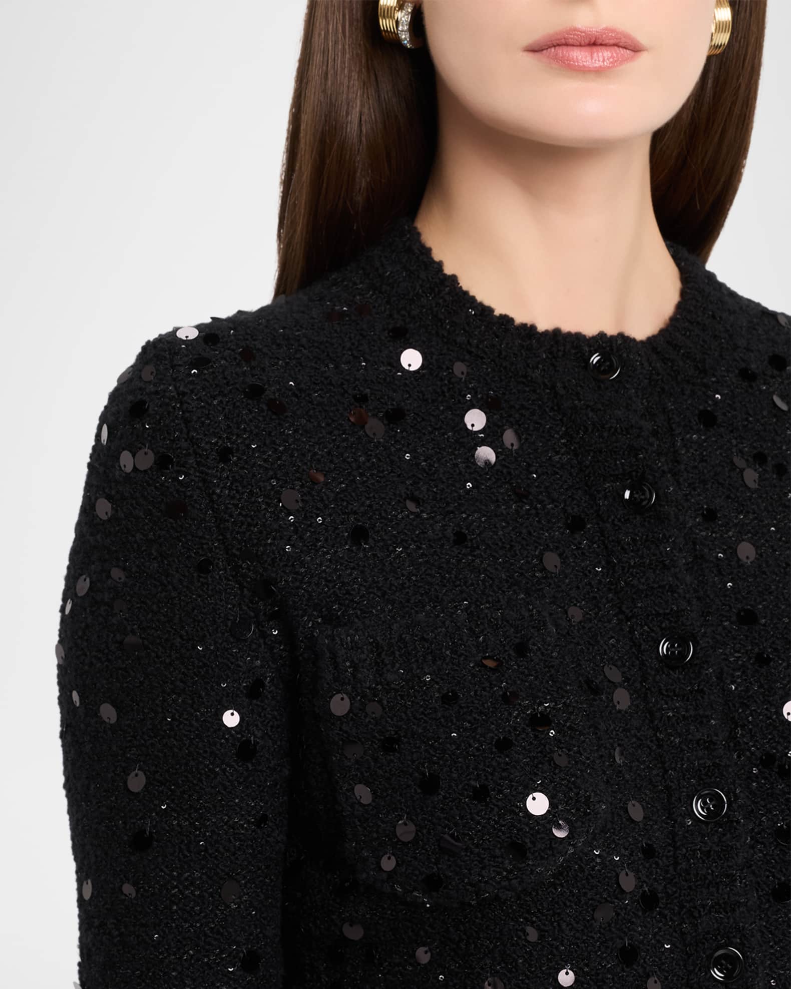 Dolce&Gabbana Sequined Wool Crop Crewneck Cardigan | Neiman Marcus