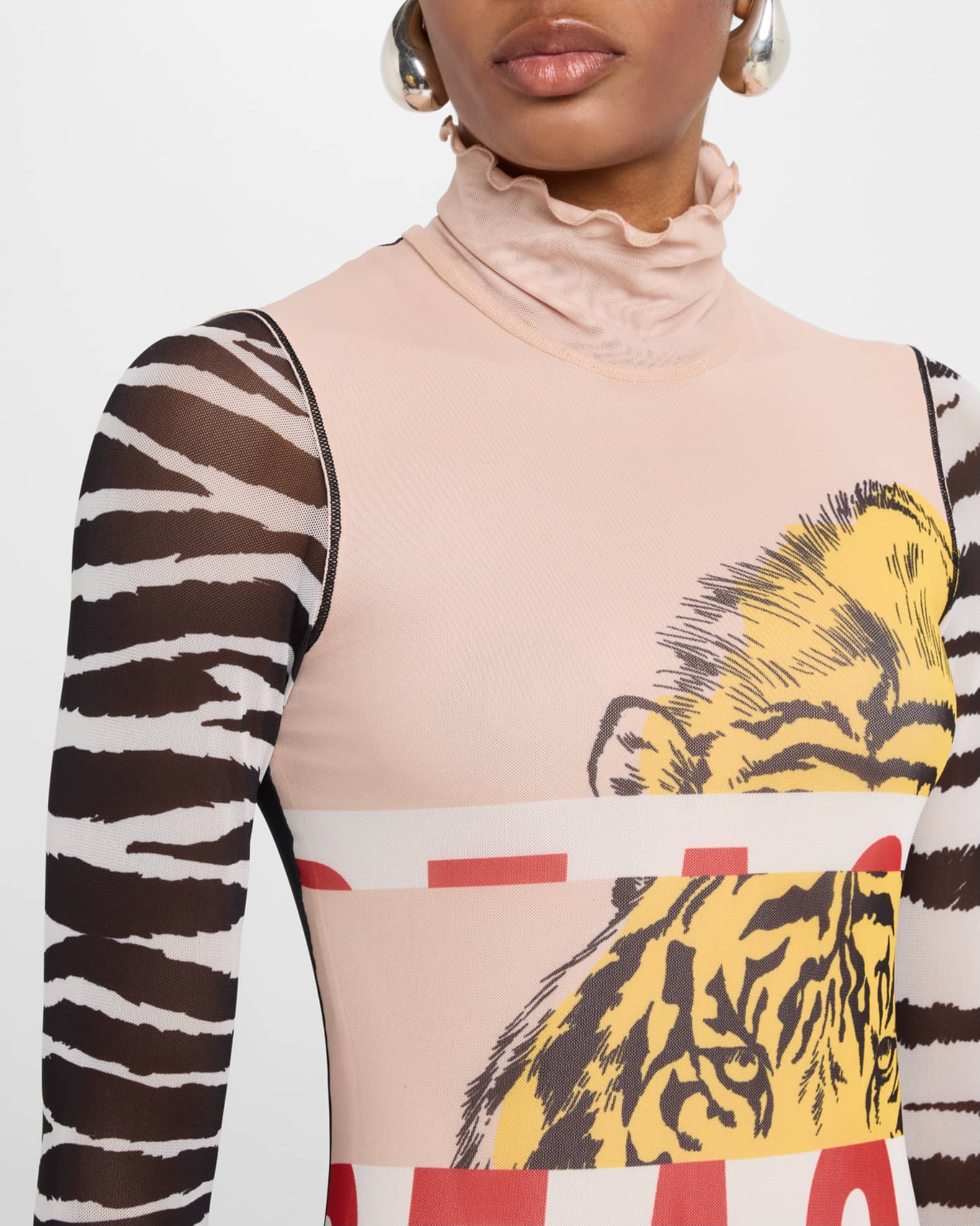 Moschino Jeans Printed Mesh Turtleneck Mini Dress | Neiman Marcus