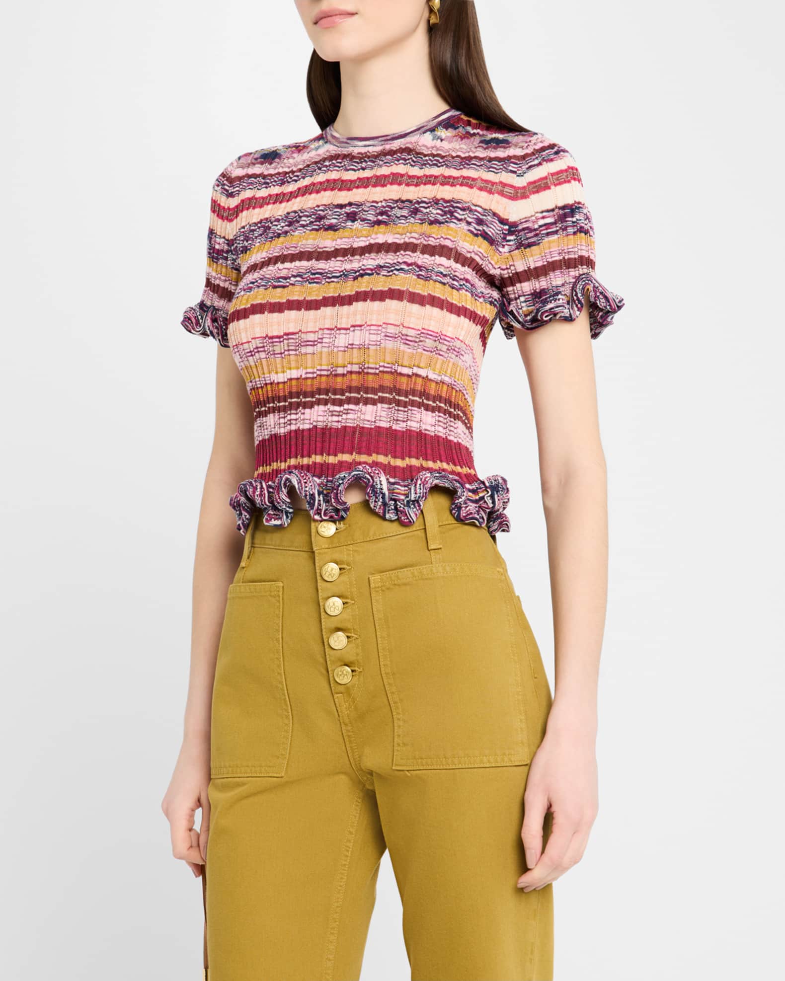Ulla Johnson Miya Short-Sleeve Knit Ruffle Top | Neiman Marcus