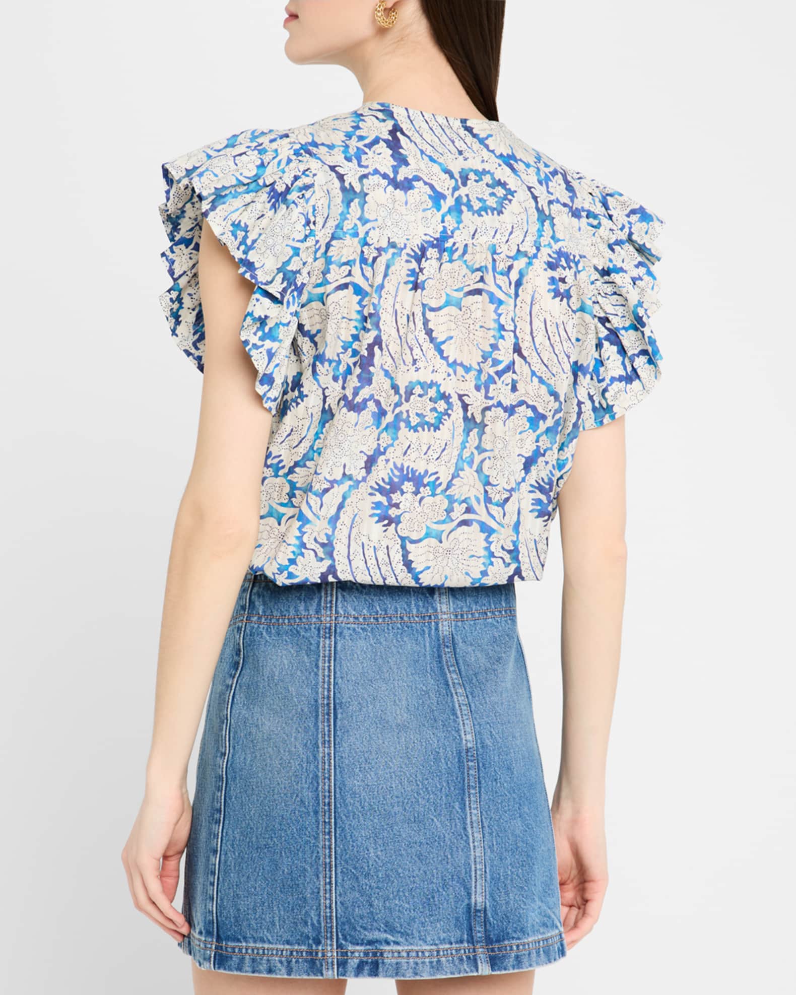 Ulla Johnson Sienna Flutter-Sleeve Blouse | Neiman Marcus