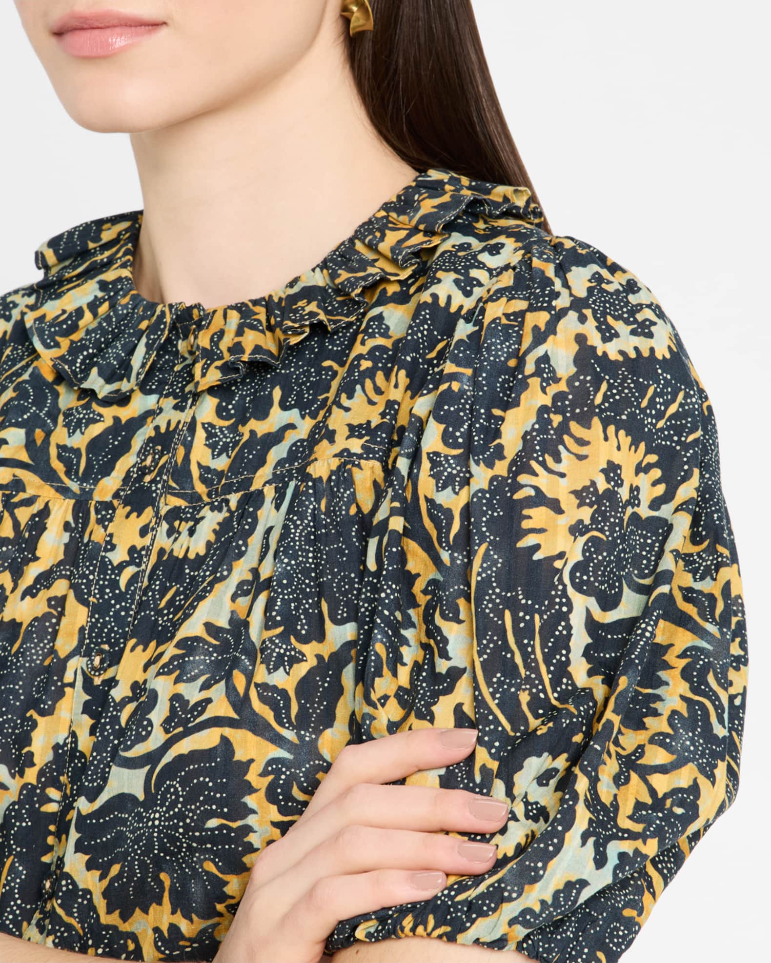 Ulla Johnson Amari Ruffle Short-Sleeve Blouse | Neiman Marcus